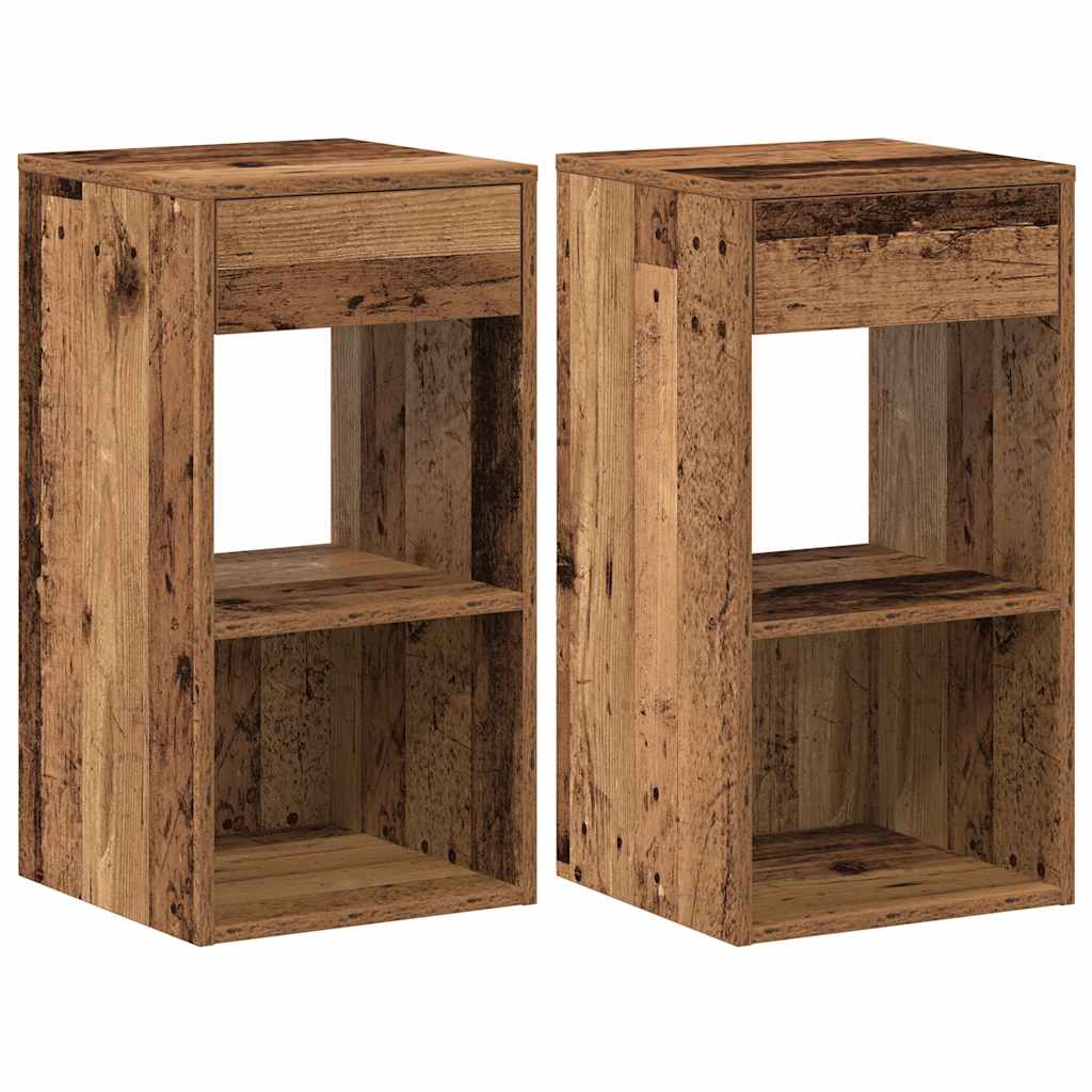 Tables de chevet avec tiroir 2 pcs vieux bois 35x34x66,5 cm - COMFORTXL ...