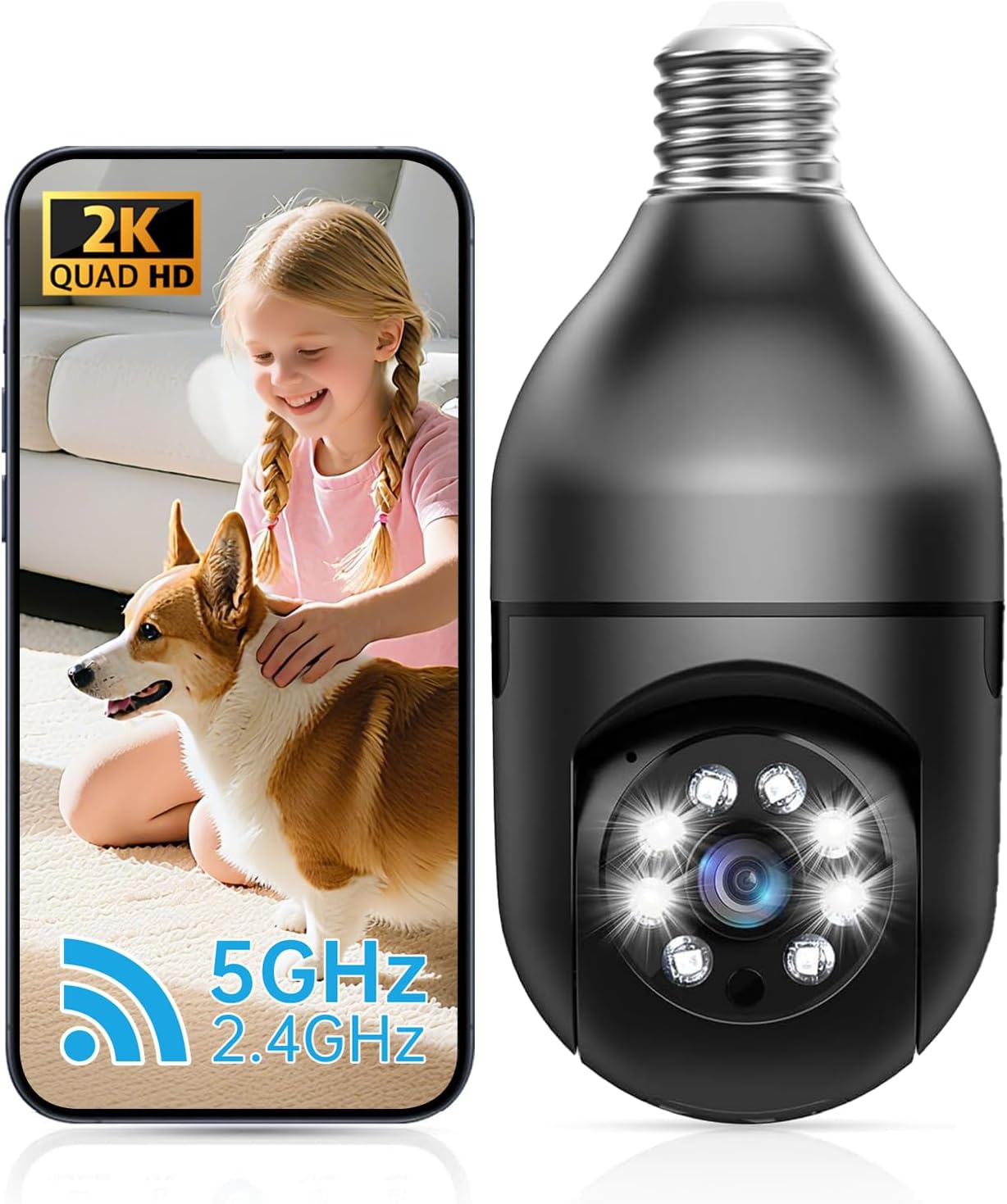 Ampoule caméra WiFi extérieure 360° avec vision nocturne, caméra de ...