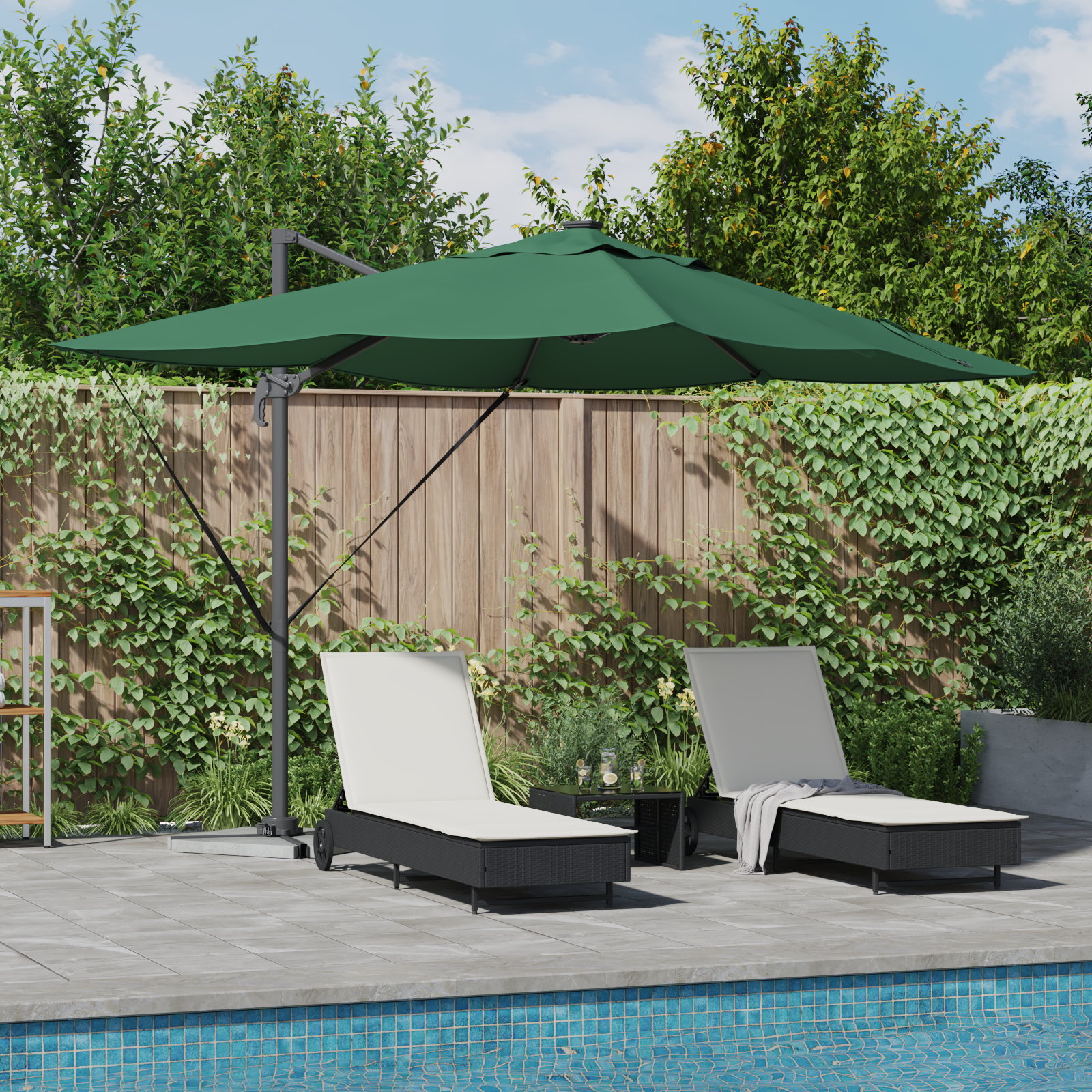Parasol Déporté Roma avec LEDs Vert 352x251x265 cm Aluminium | Leroy Merlin