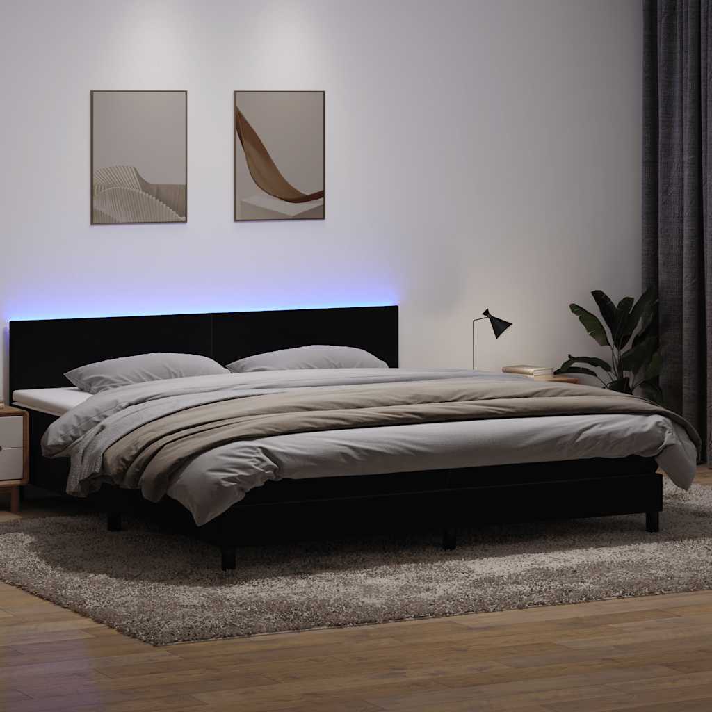 Cama box spring con colchón y LED terciopelo negro 180x210 cm | Leroy ...