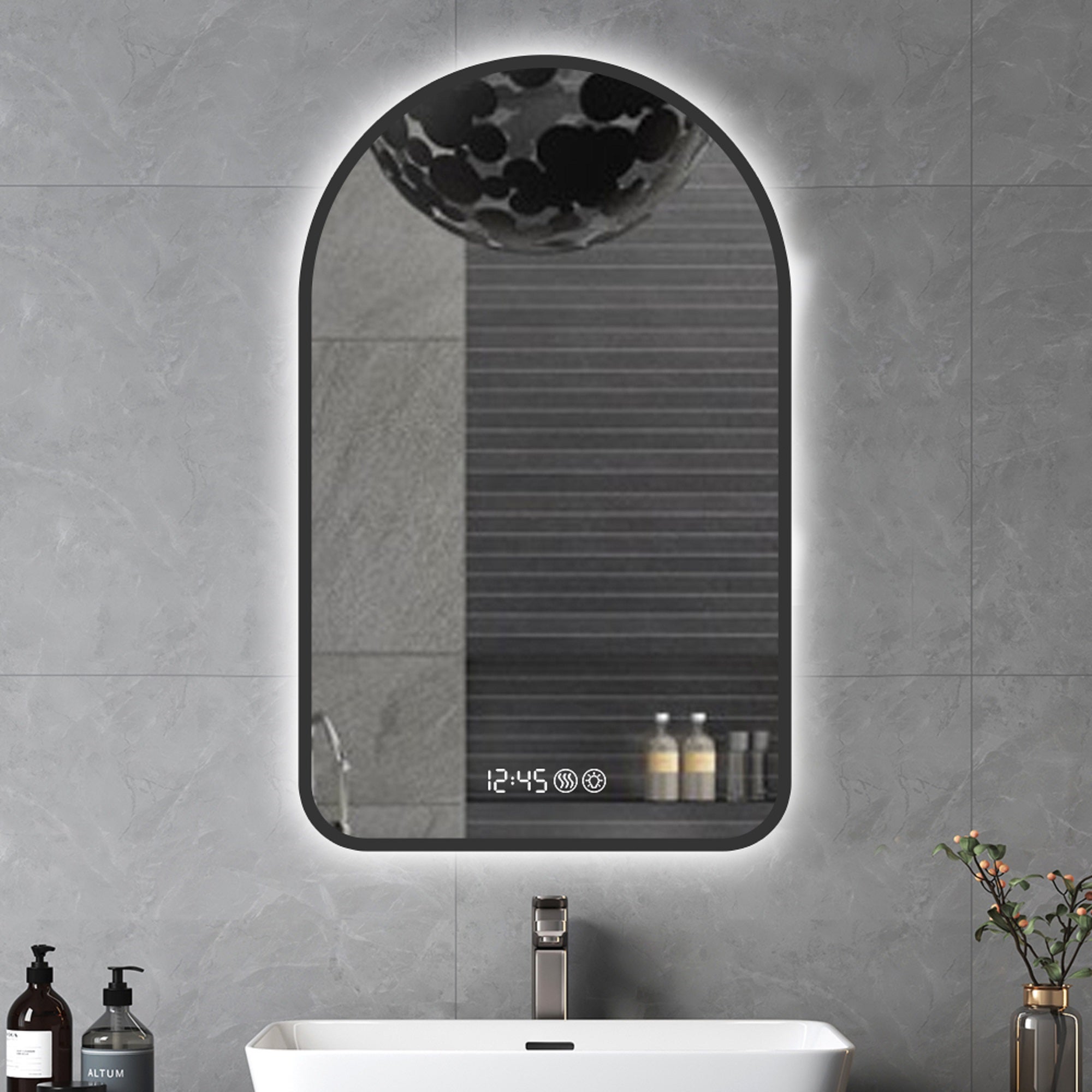 70*120cm Arched LED Mirror for Bathroom,Time and temperature display ...