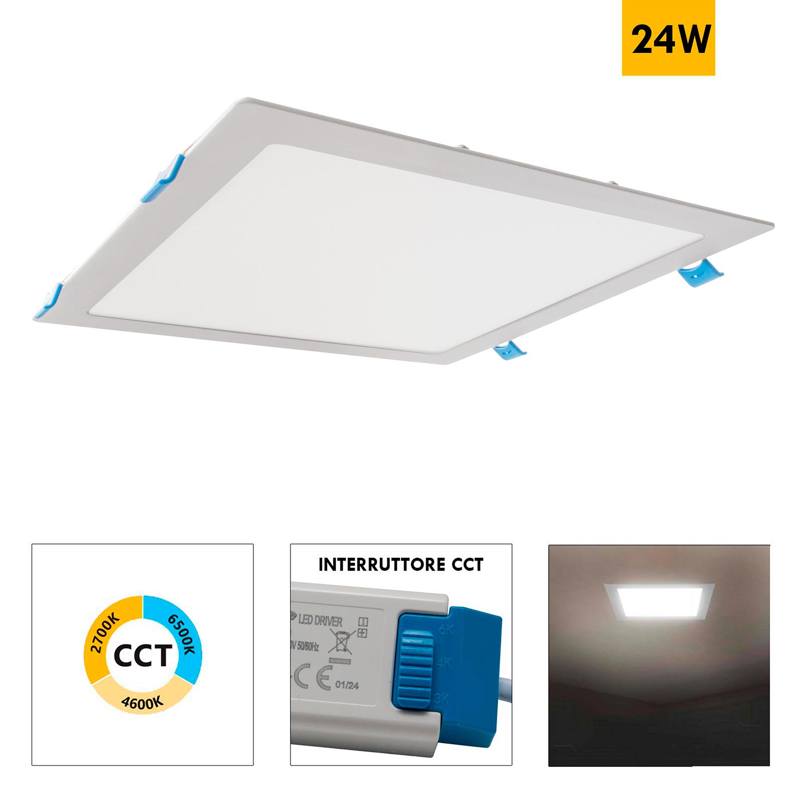 Foco LED cuadrado de 24W para panel empotrado de yeso fino, alto ...