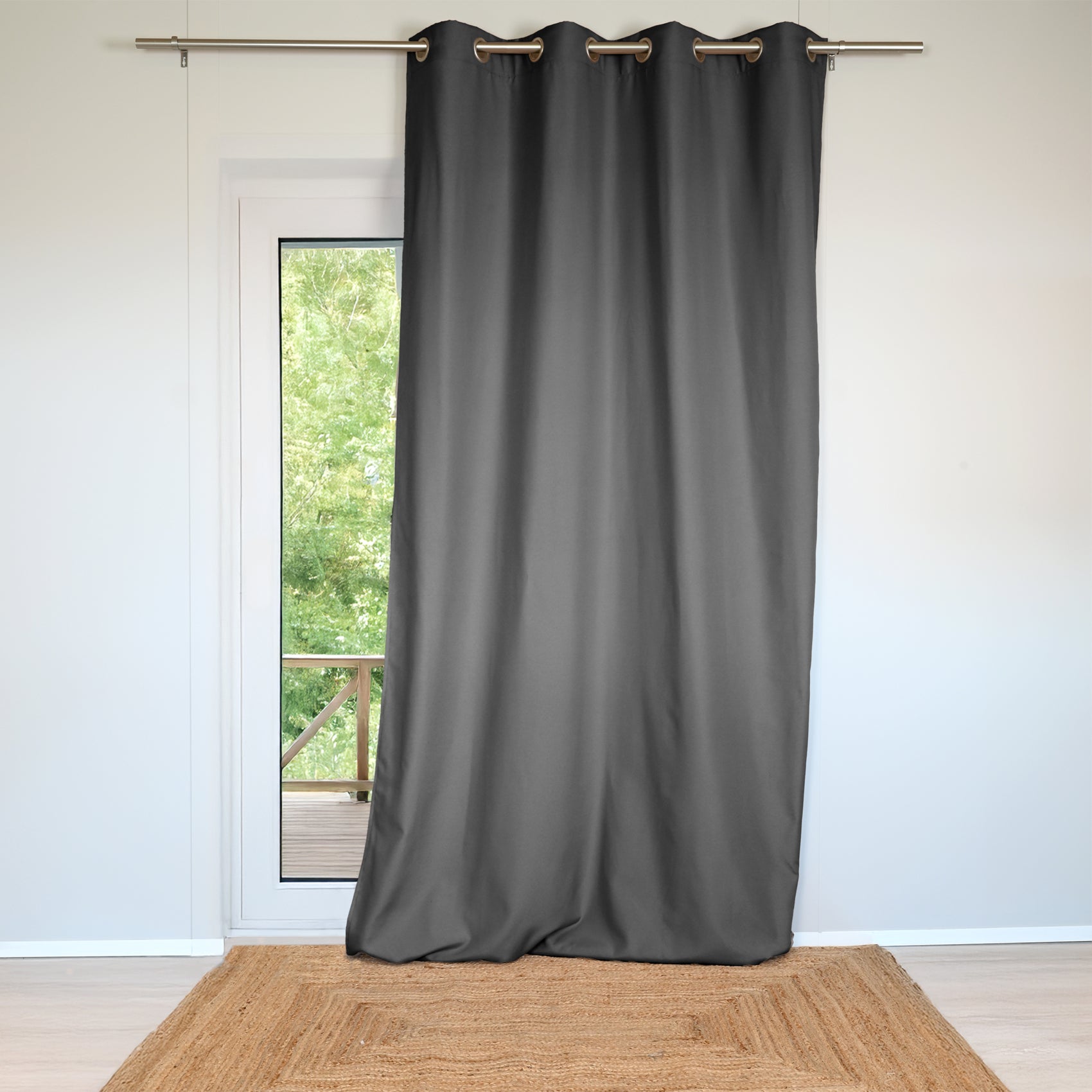 Rideau ignifugé M1 non feu demi-natté à œillets FR - Gris anthracite - 300x260 cm - Polyester ...