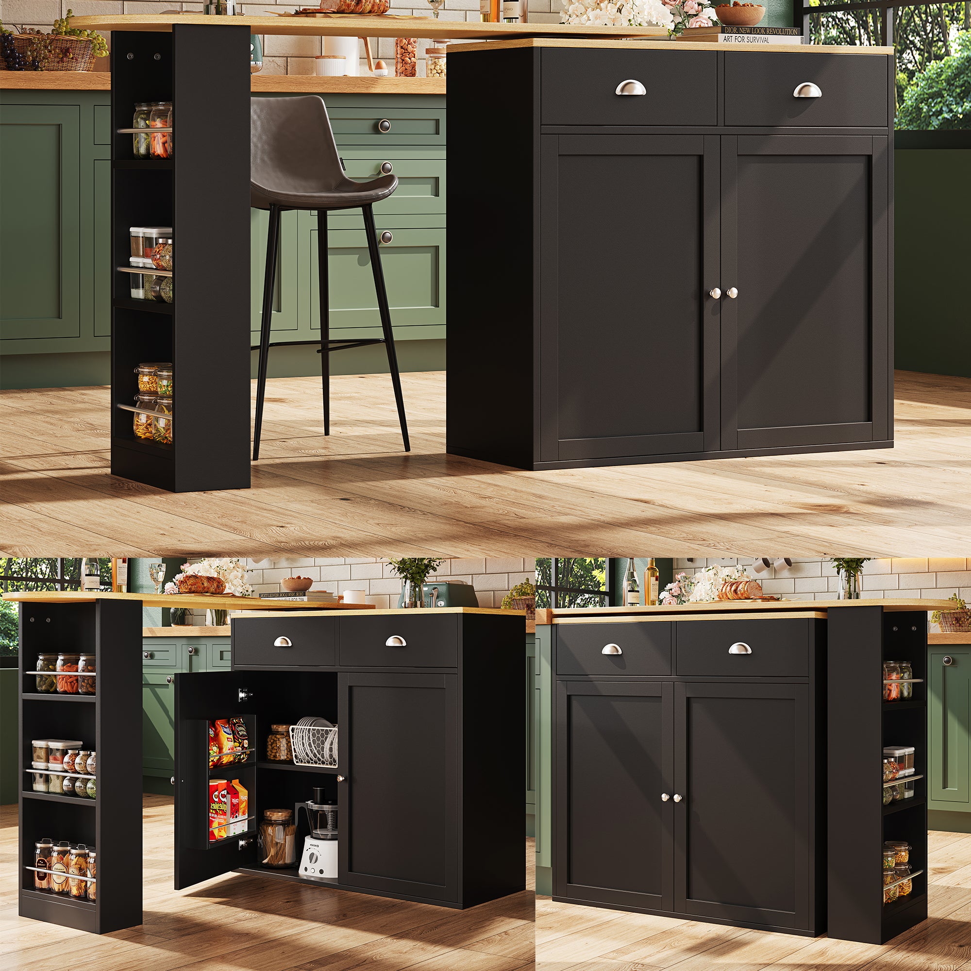 Meuble de bar pivotant - 2 portes, 2 tiroirs & 3 étagères de rangement ...