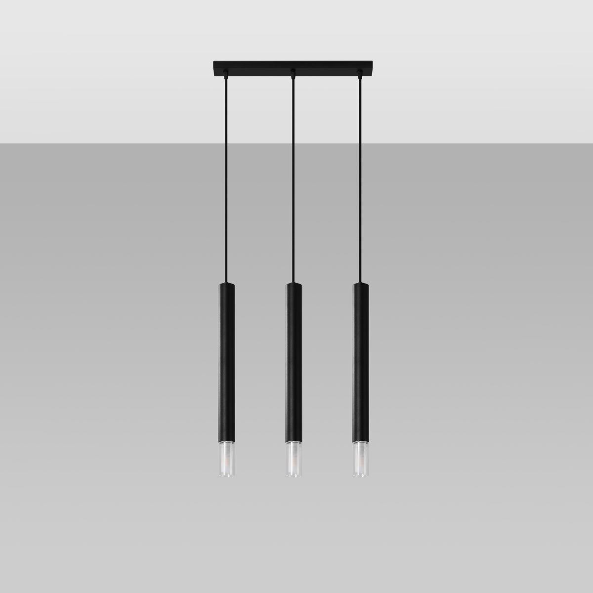 Lampe suspendue ECLIM 3 noir LED avec ampoule 4000K - 45x6x120cm Sollux ...