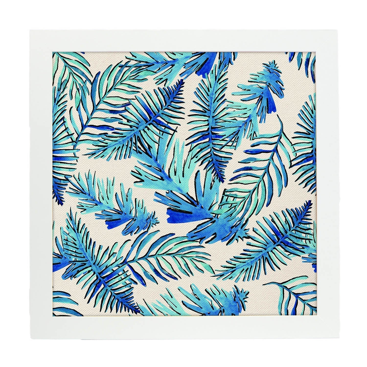 Poster De Flores Y Naturaleza. Lamina Cuadrada Hojas Azules, Ilustrada ...