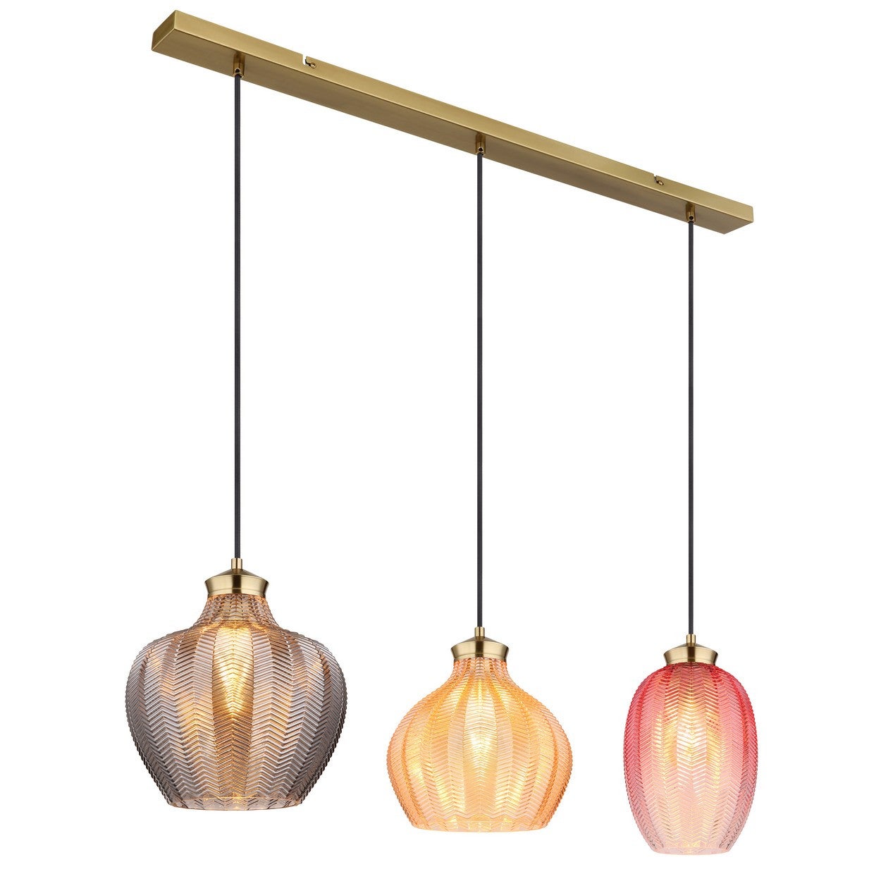 Globo Jessica Suspension de bar, abat-jour en verre mat, couleur or, 3 ...