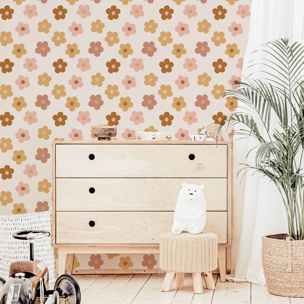 Papel adhesivo infantil margaritas groovy multicolor lavable y ...