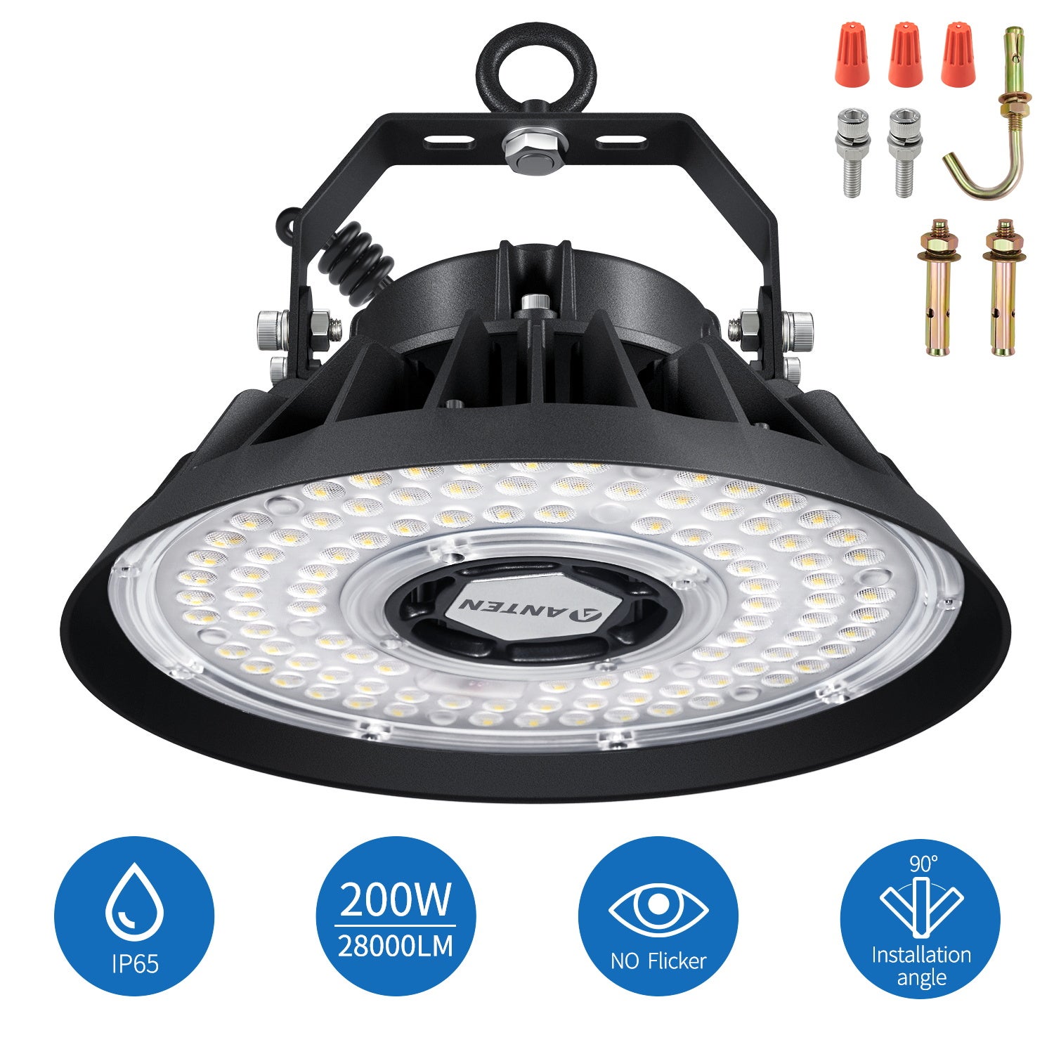 Anten Lampes Industrielles LED 200W Noir avec Lentille 90° 28000LM LED ...