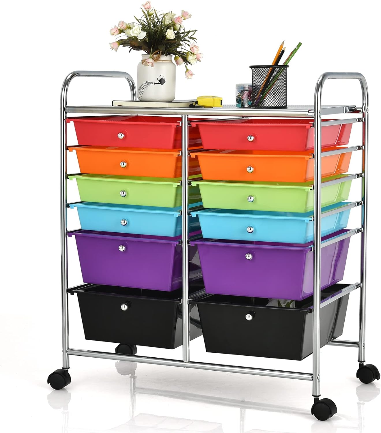 Chariot de Rangement à Roulette 12 Tiroirs en PP, Tour de Rangement ...
