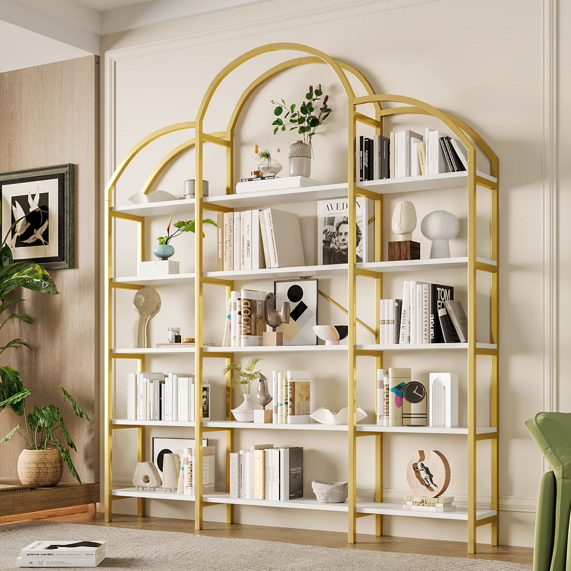 Libreria scaffale 170x26x190 cm, 5 livelli, robusto metallo MDF, design ...