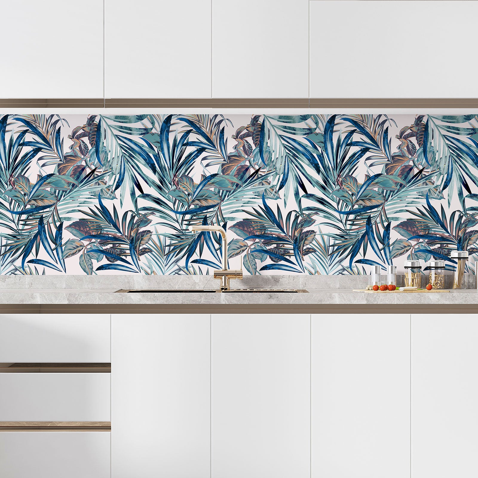 Crédence adhésive cuisine - Fleurs tropicales - Adhésif BRILLANT ...