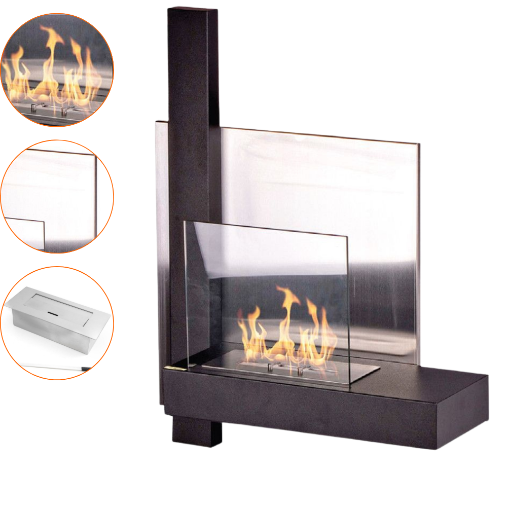 Cheminée murale au bioéthanol, Bio-fireplace 1,5 litre Verre et acier ...