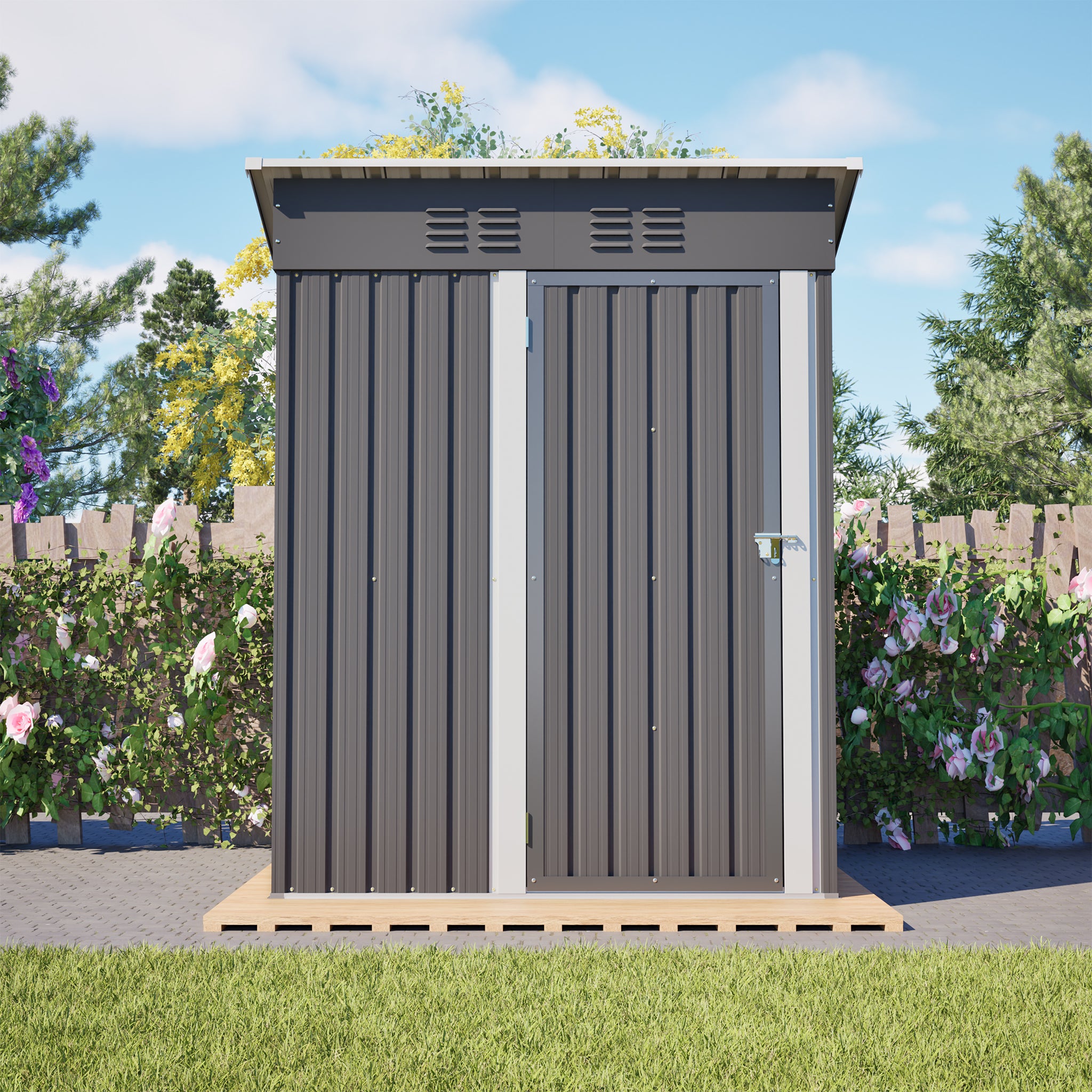 Abri de jardin métal 1.27m2 avec toit plat, cabane de rangement outils ...