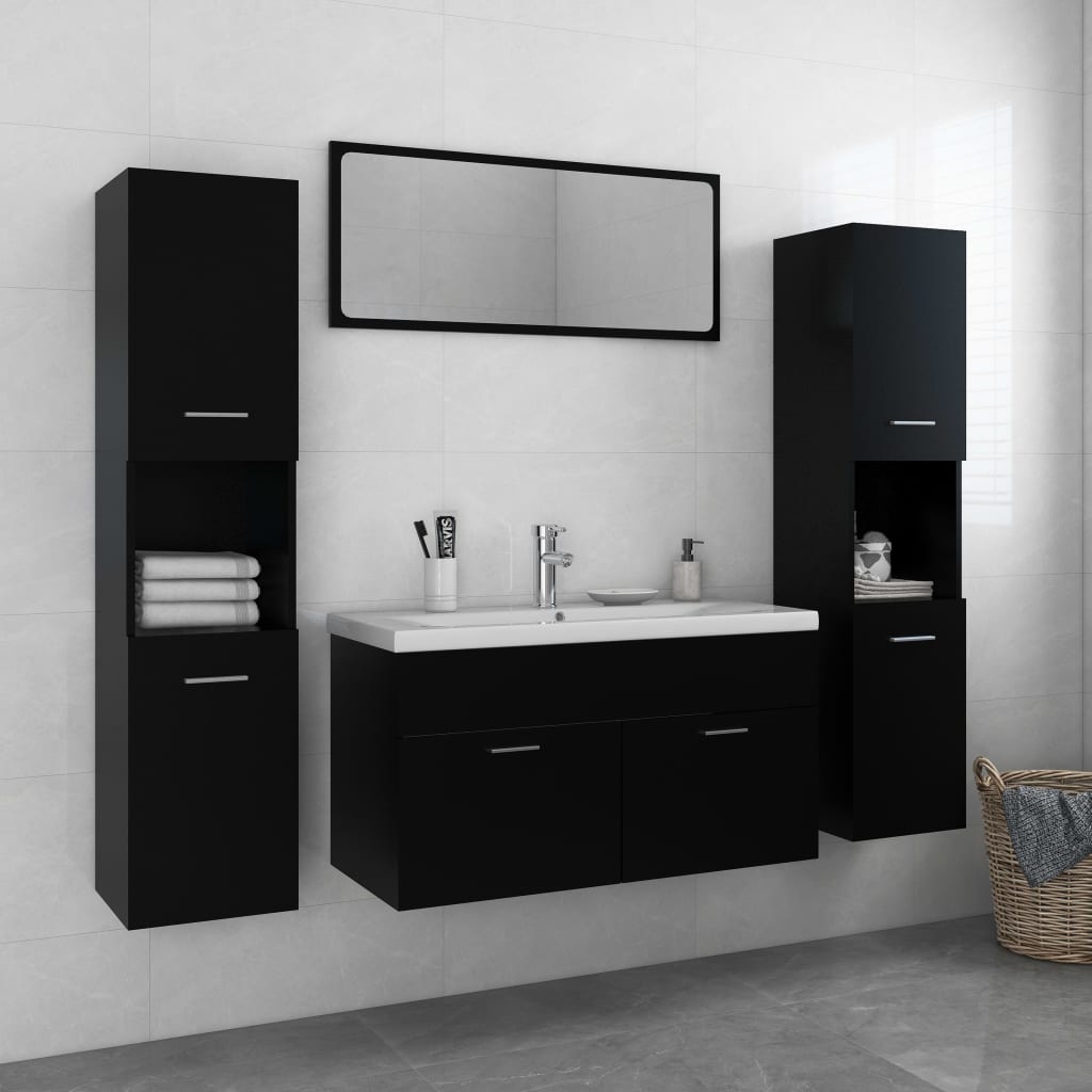 Set Mobili da Bagno | Armadietto da Bagno Nero in Truciolato CFW32990 ...