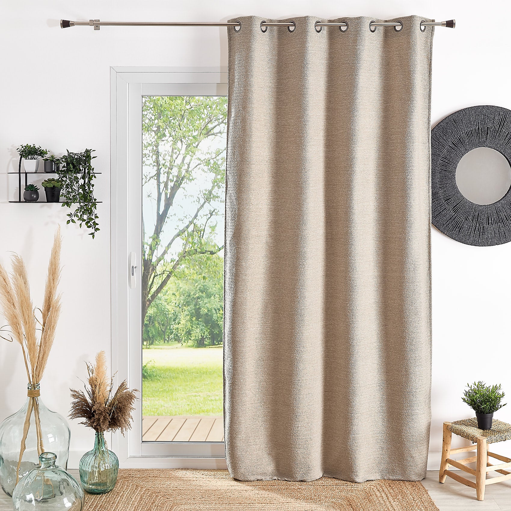 Rideau à oeillets bouclette - Beige - 130x260 cm - Polyester | Leroy Merlin