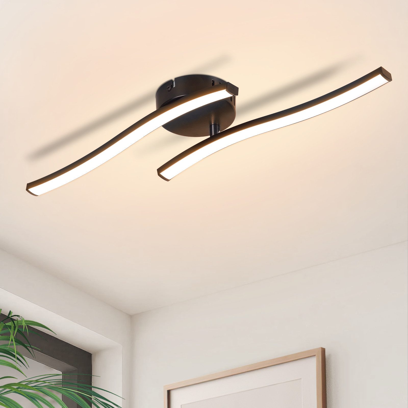 ZMH Plafonnier LED Moderne Noir avec Vagues - Éclairage Design 3000K ...