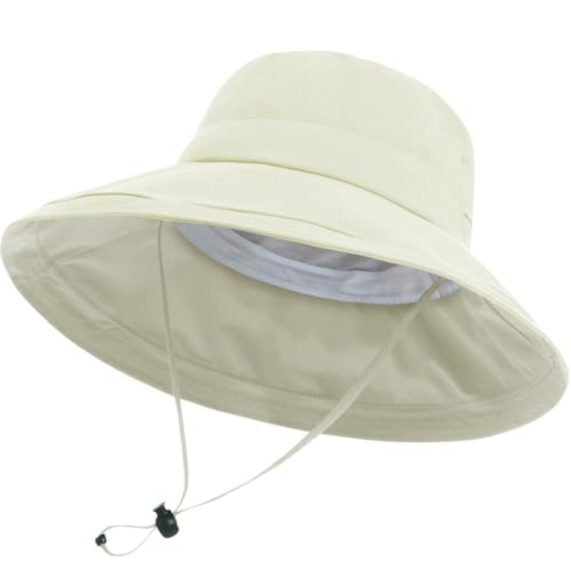 Femme grand bord imperméable bob été plage pliable queue-de-cheval ...