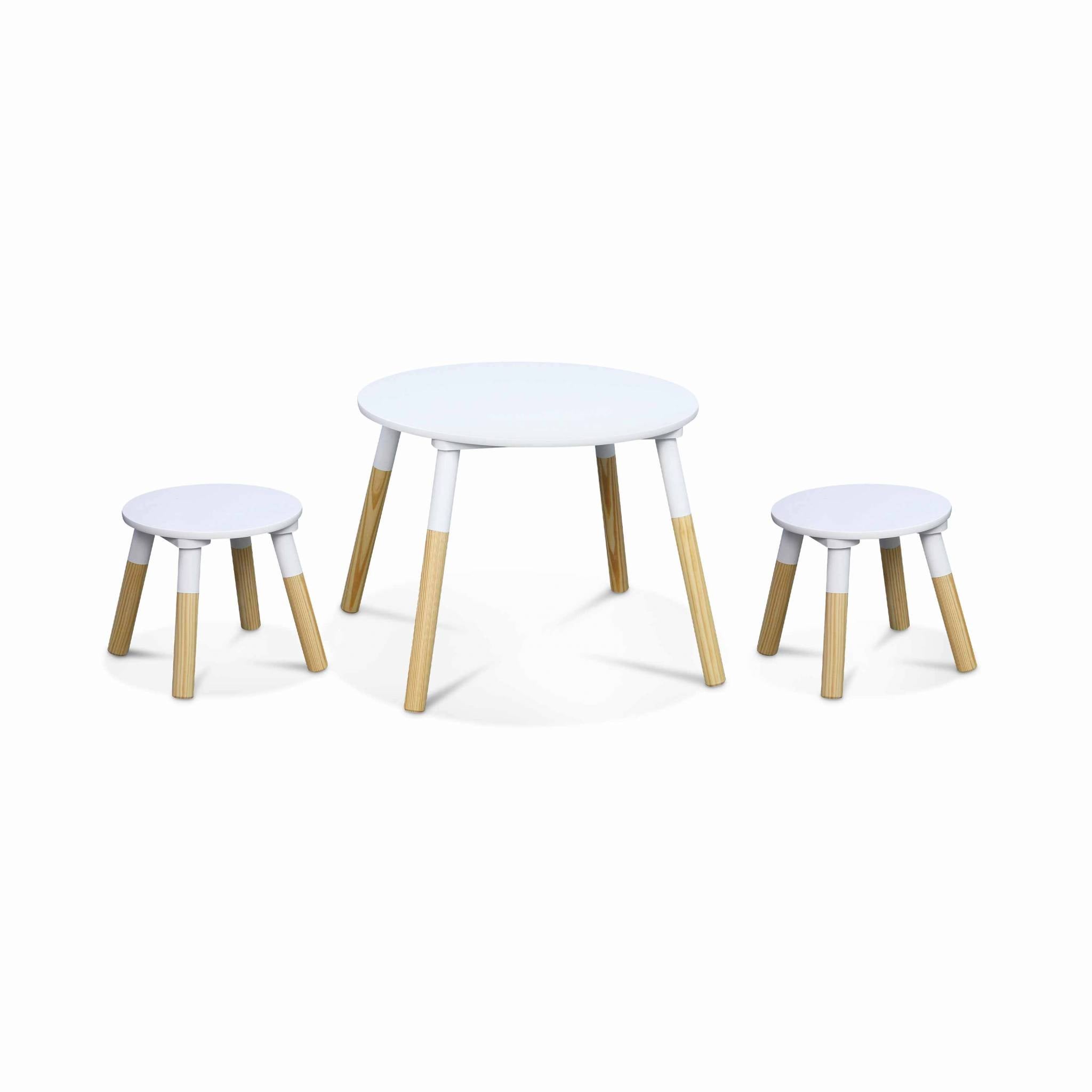 Table ronde pour enfants. deux tabourets TOBIAS - pin et MDF - Ø55 x ...