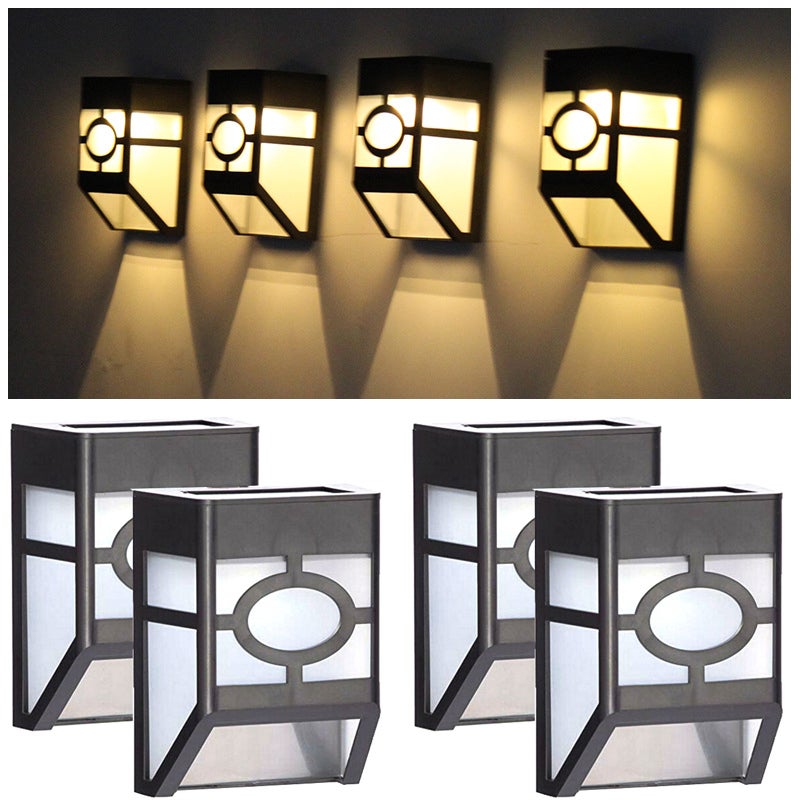 4 zestawów solarnych lamp ogrodzeniowych, zewnętrzne solarne lampy ...