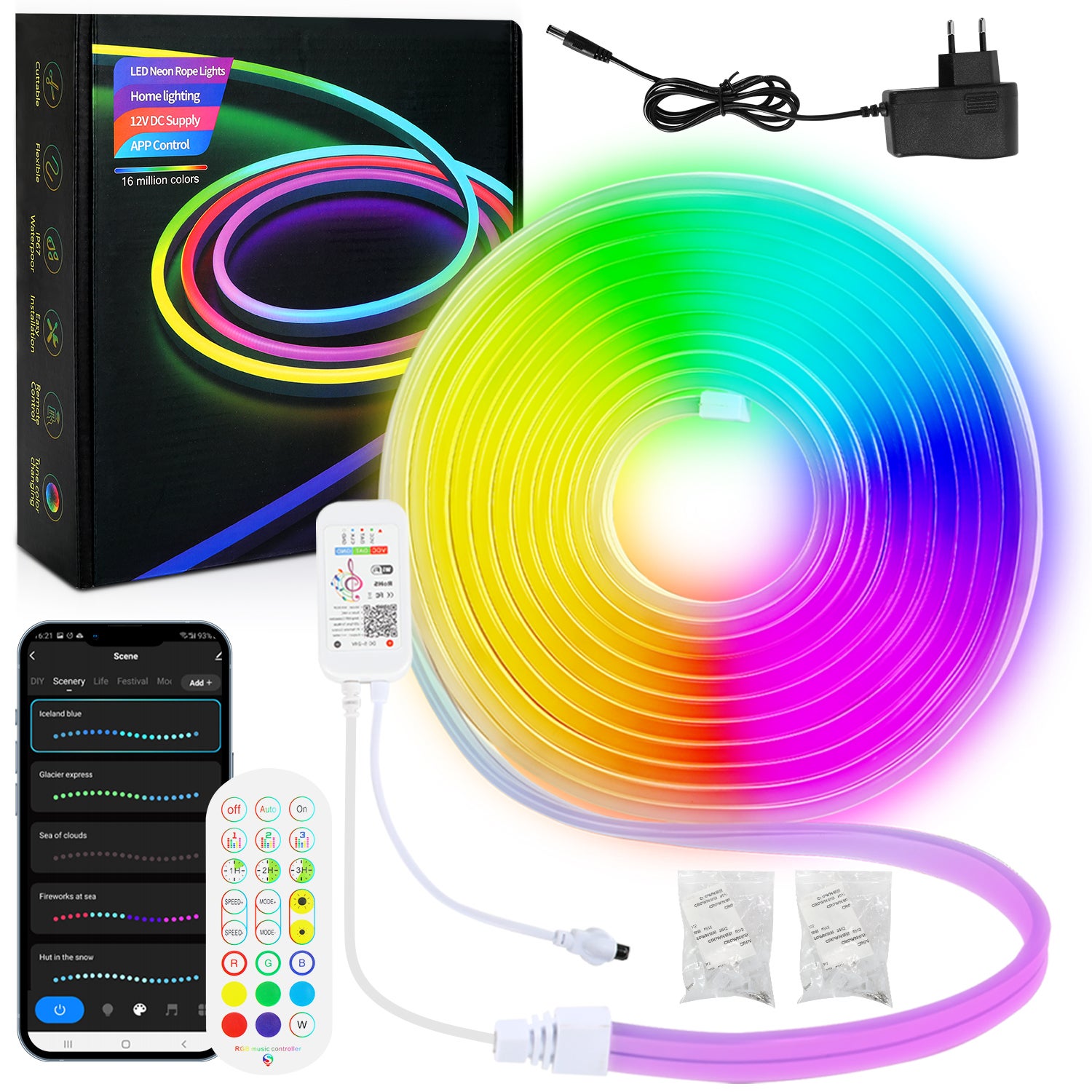Bande lumineuse néon LED RGBIC de 10 m (2 x 5 m) avec application ...