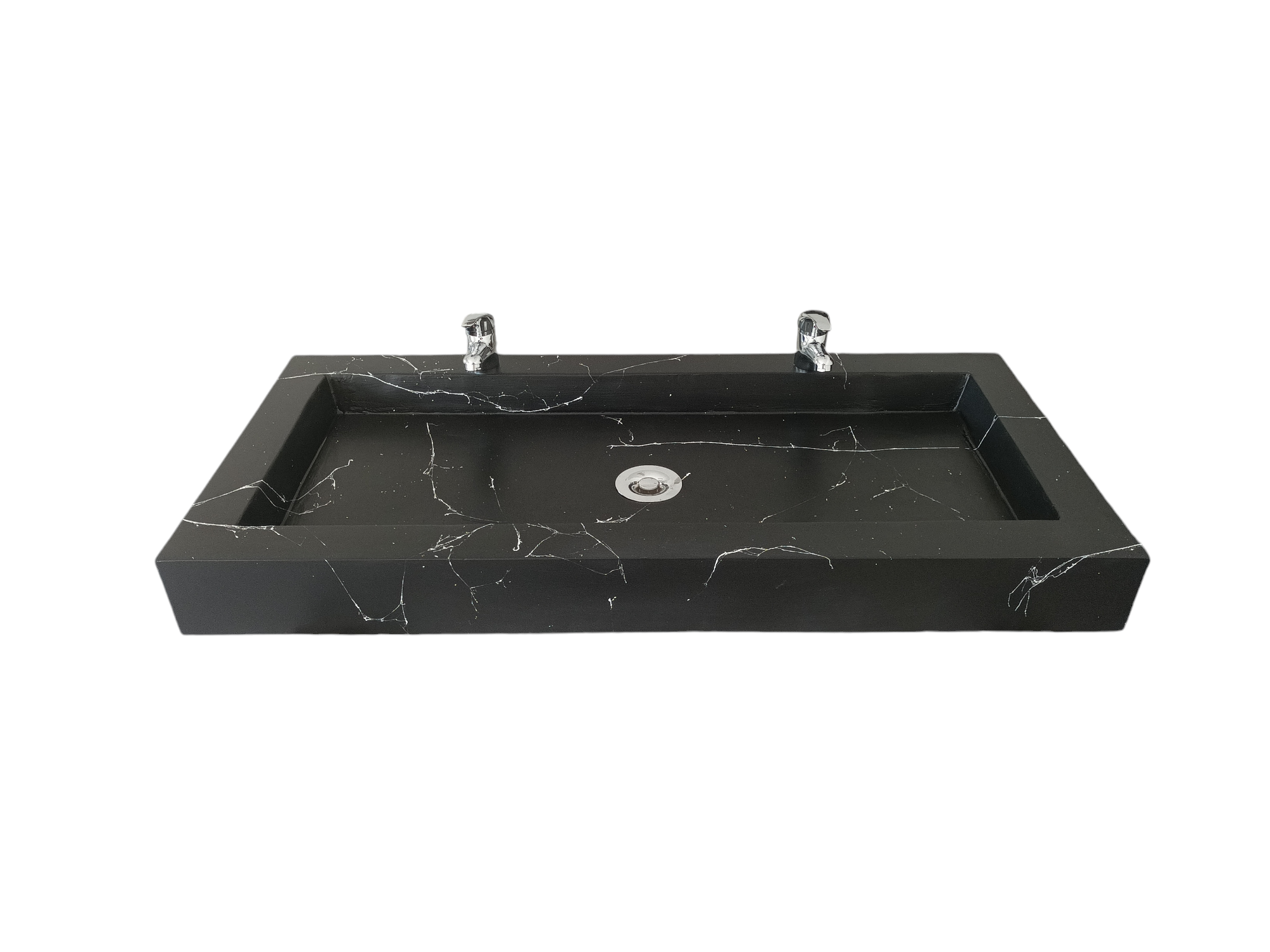 Plan vasque double,beton fibré cimenté ,Gakeal,noir effet marbre ...