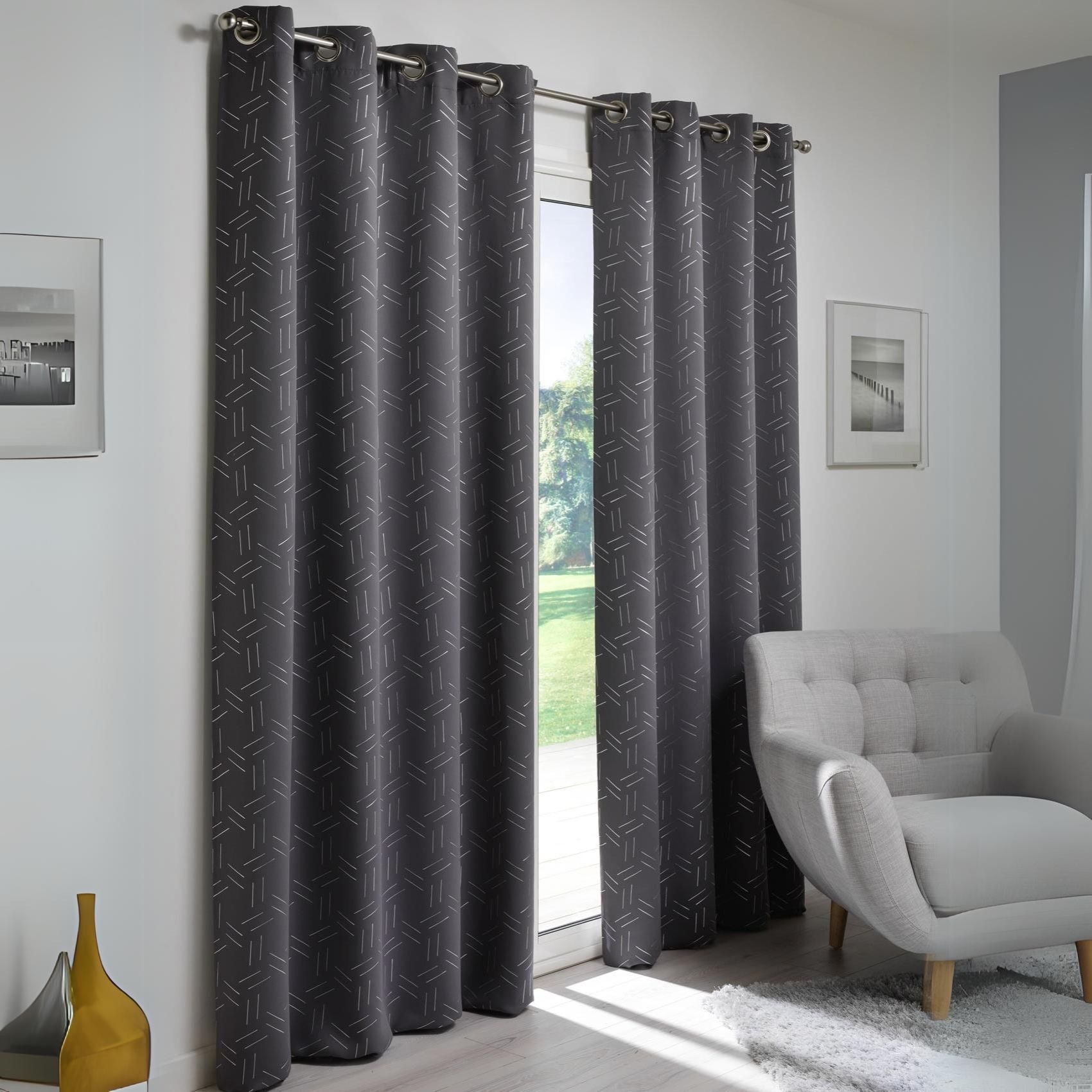 Rideau obscurcissant à motifs argentés - Gris clair - 140x260 cm ...