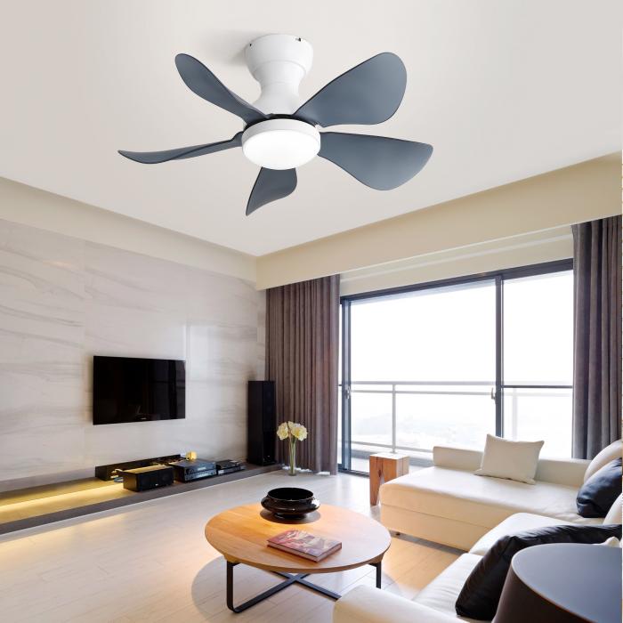Ventilador techo flush 74 cm, 5 aspas ABS transparentes, LED 18W ...