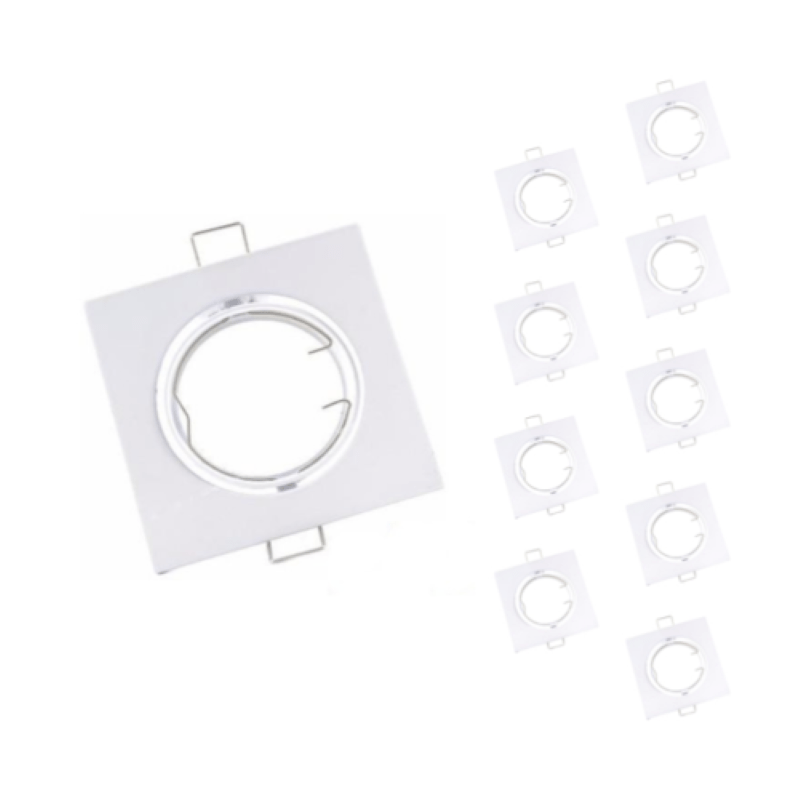Support Spot Encastrable Gu10 Led Orientable Carré Blanc Pack De 10