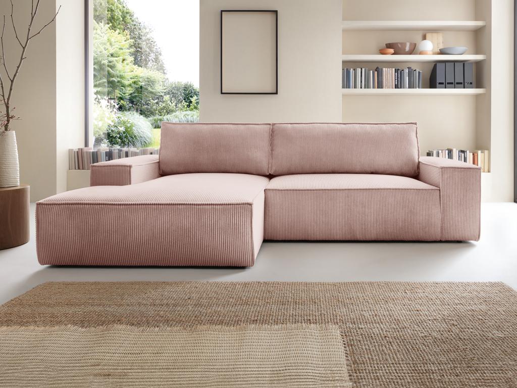 Divano letto angolo a sinistra in Velluto a coste Rosa cipria - AMELIA ...