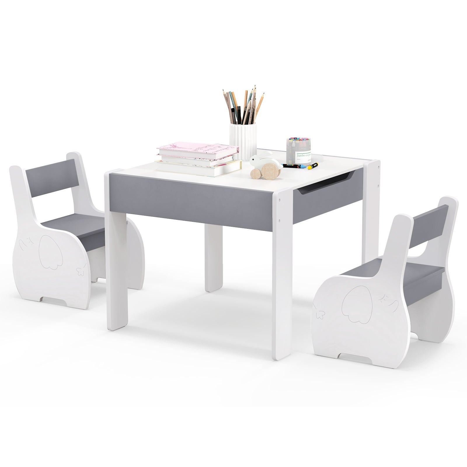 Table Enfants avec 2 Chaises et Tableau Amovible, Espace de Rangement ...