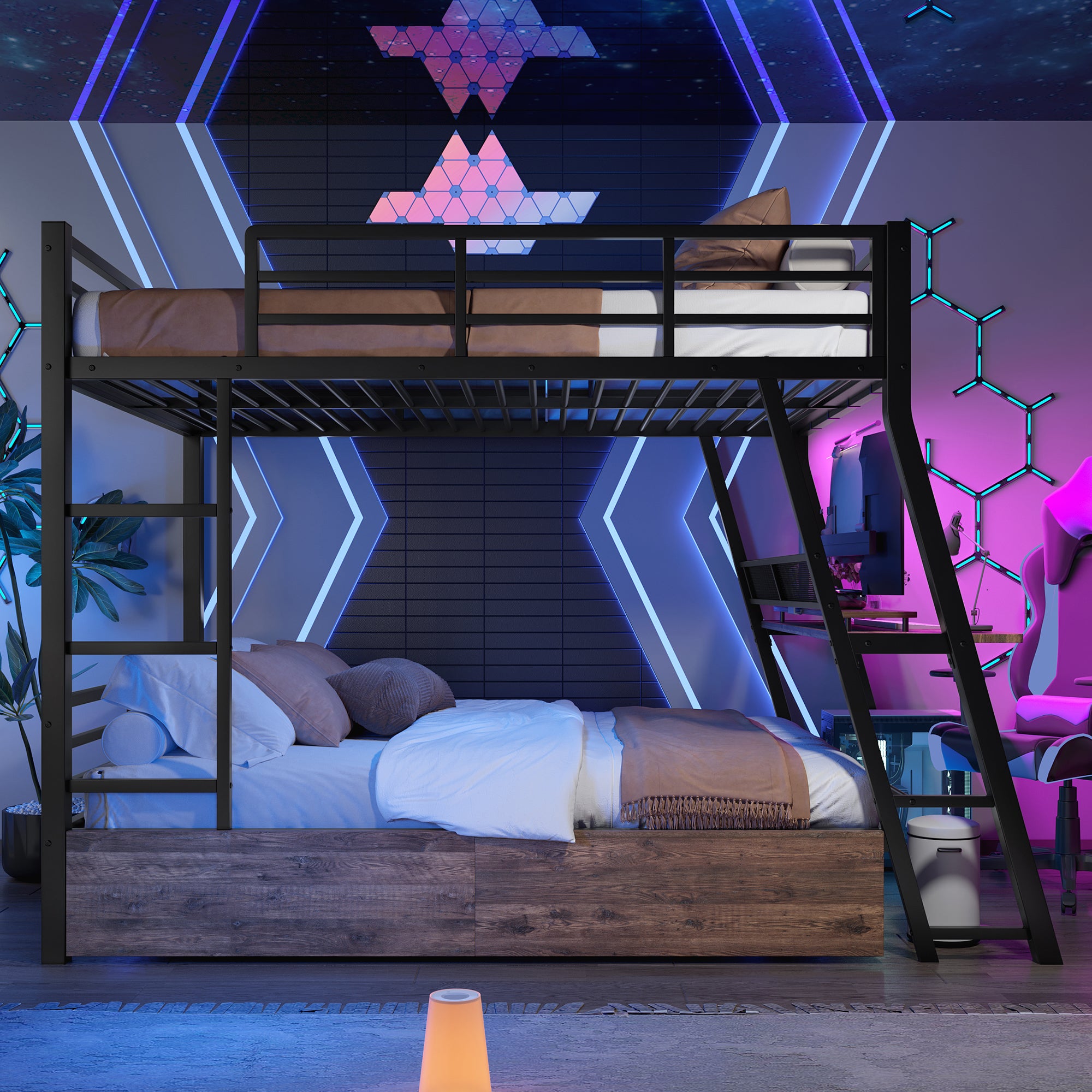 Letto a soppalco 140x200 cm - con illuminazione LED - con 2 cassetti ...