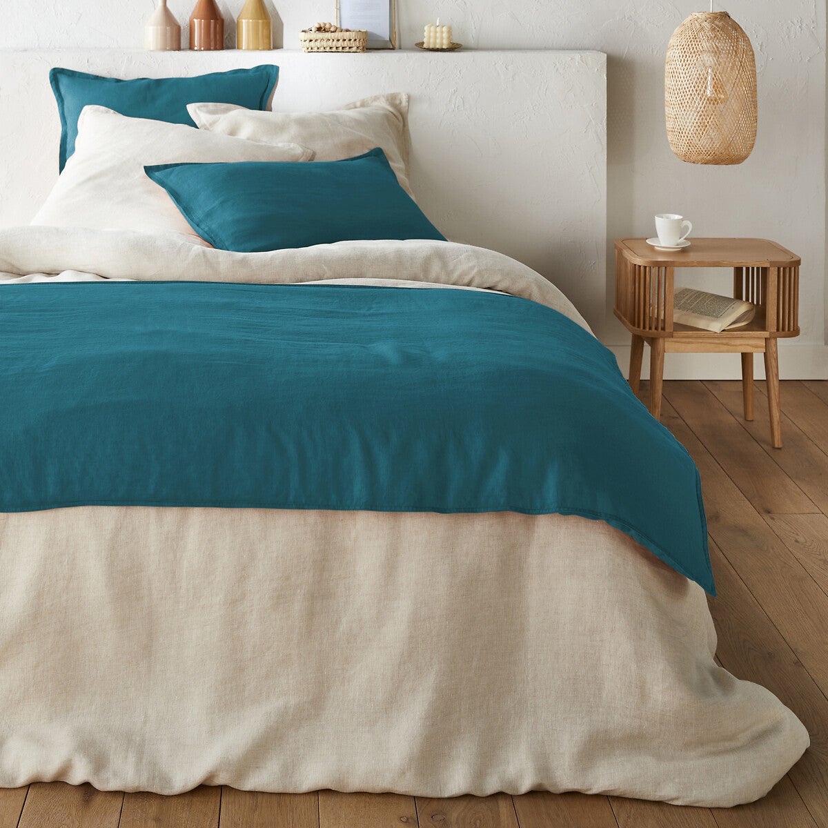 Housse d'édredon lin lavé uni, Linot - Bleu adriatique - 90 x 190 cm ...