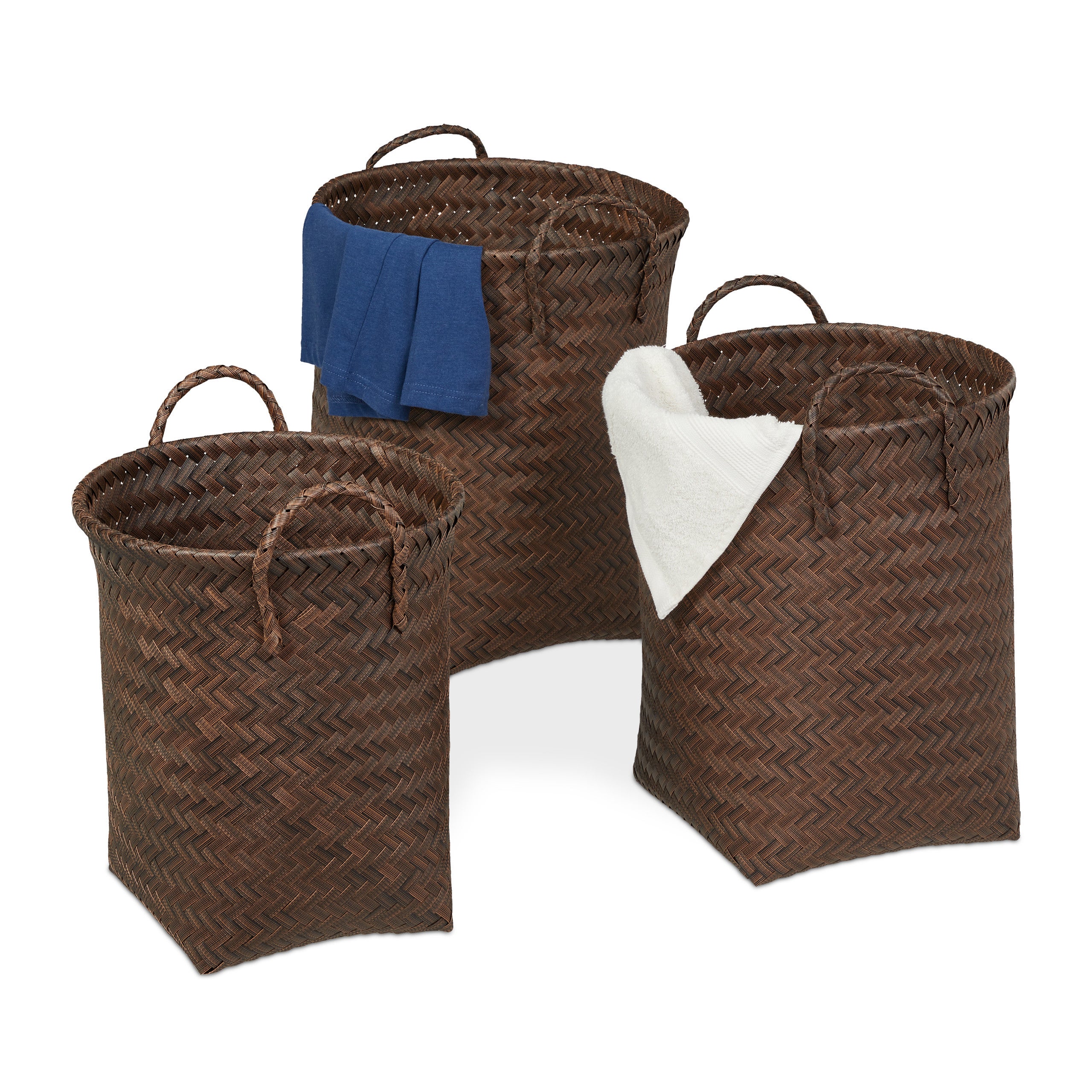 Relaxdays Panier à lessive tressé, jeu de 3 corbeilles à rangement, 3 ...
