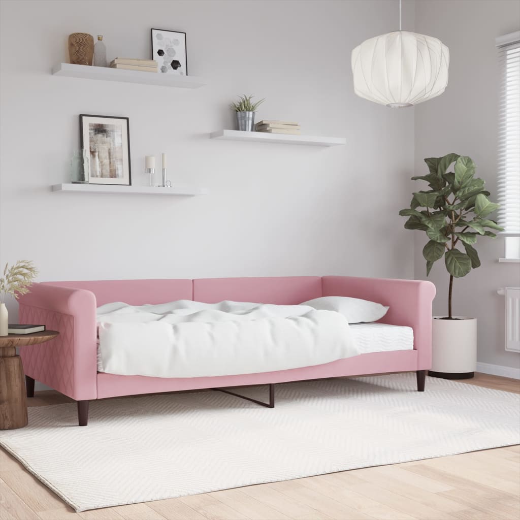 Lit de jour avec matelas rose 100x200 cm velours | Leroy Merlin