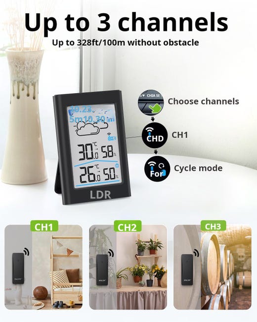 Estación meteorológica inalámbrica con sensor exterior, termómetro e ...