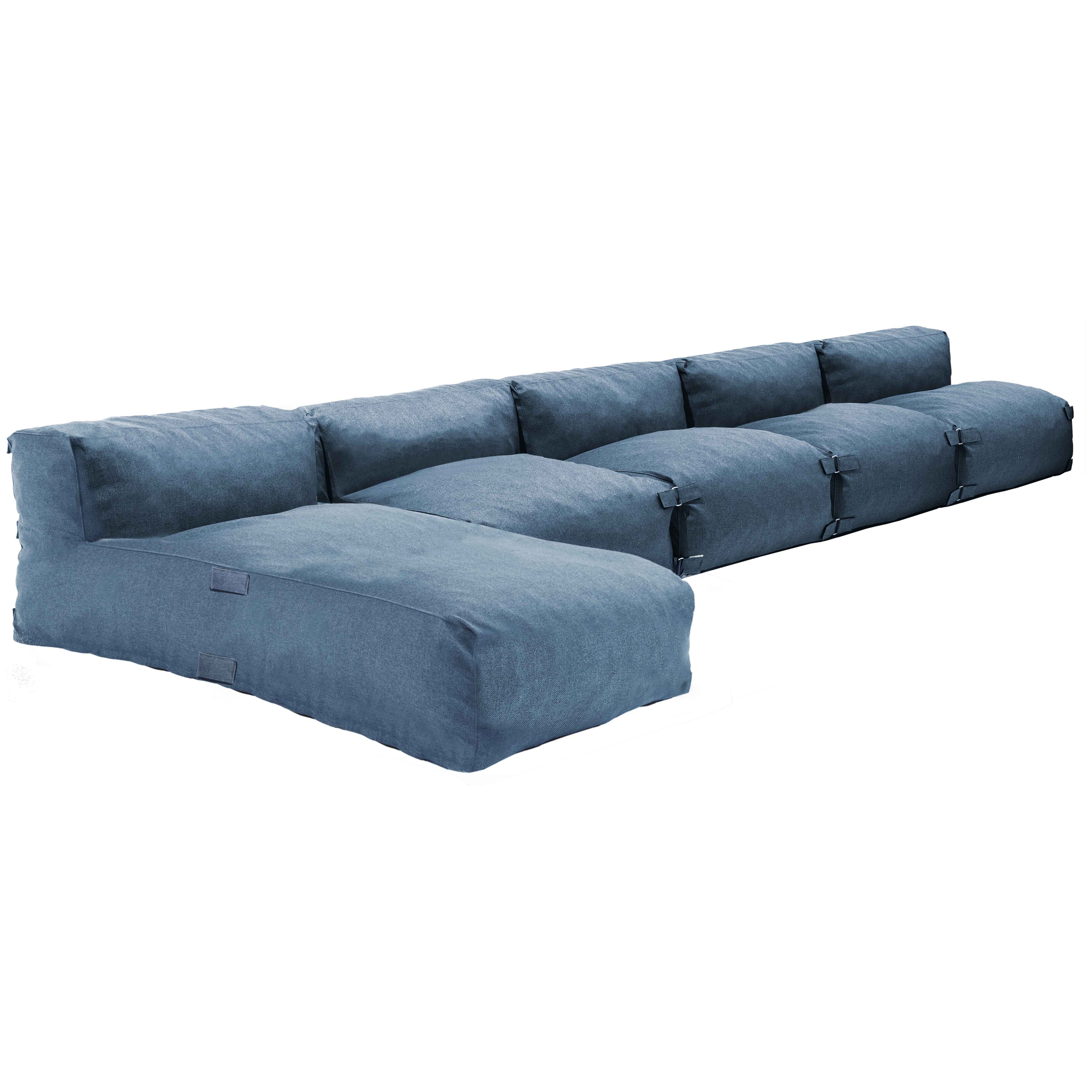 Mueble de jardín modular de 5 plazas con chaise longue azul pacífico, Mixi - Oviala | Leroy Merlin