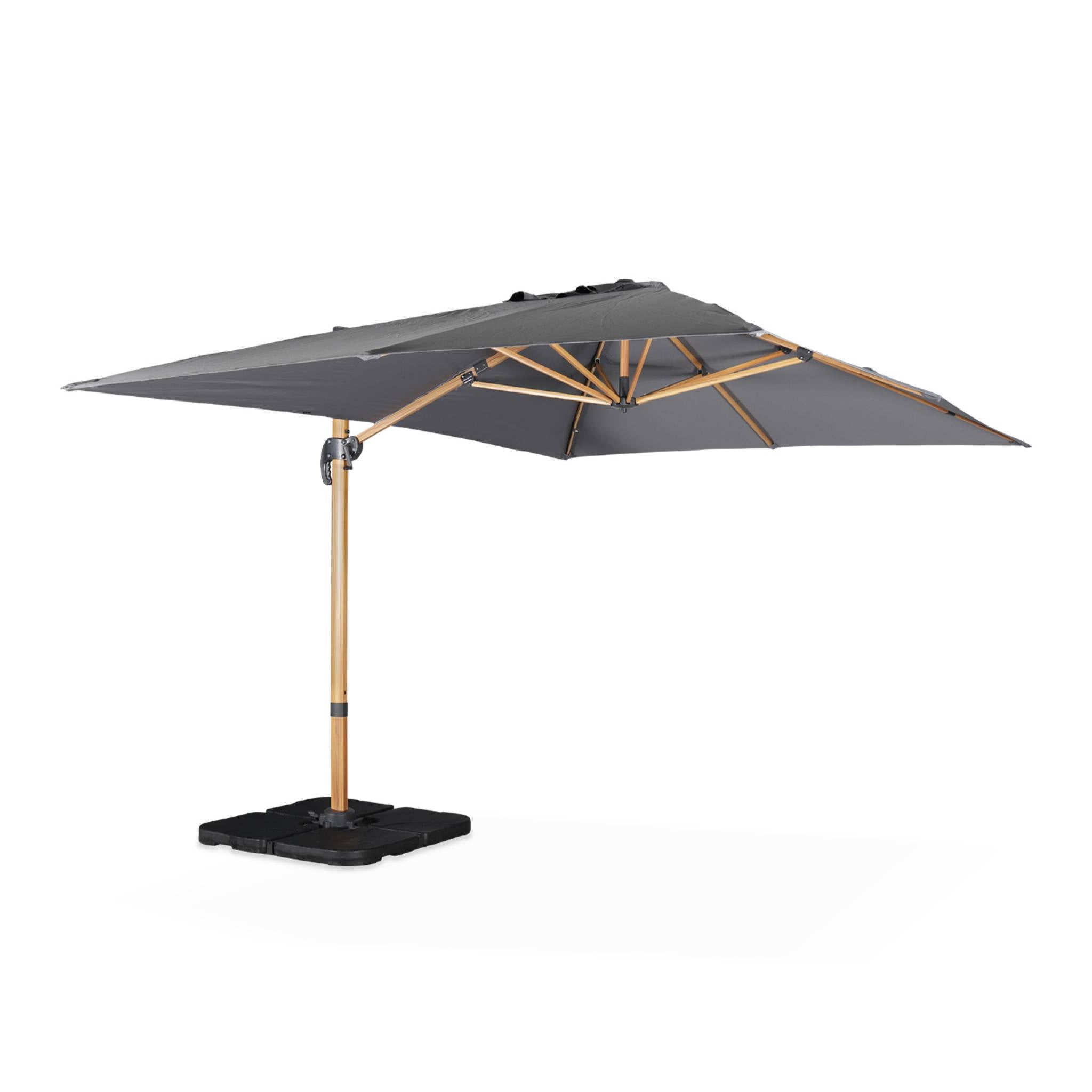 Parasol déporté rectangulaire gris 3x4m. mât effet bois + Dalles à ...