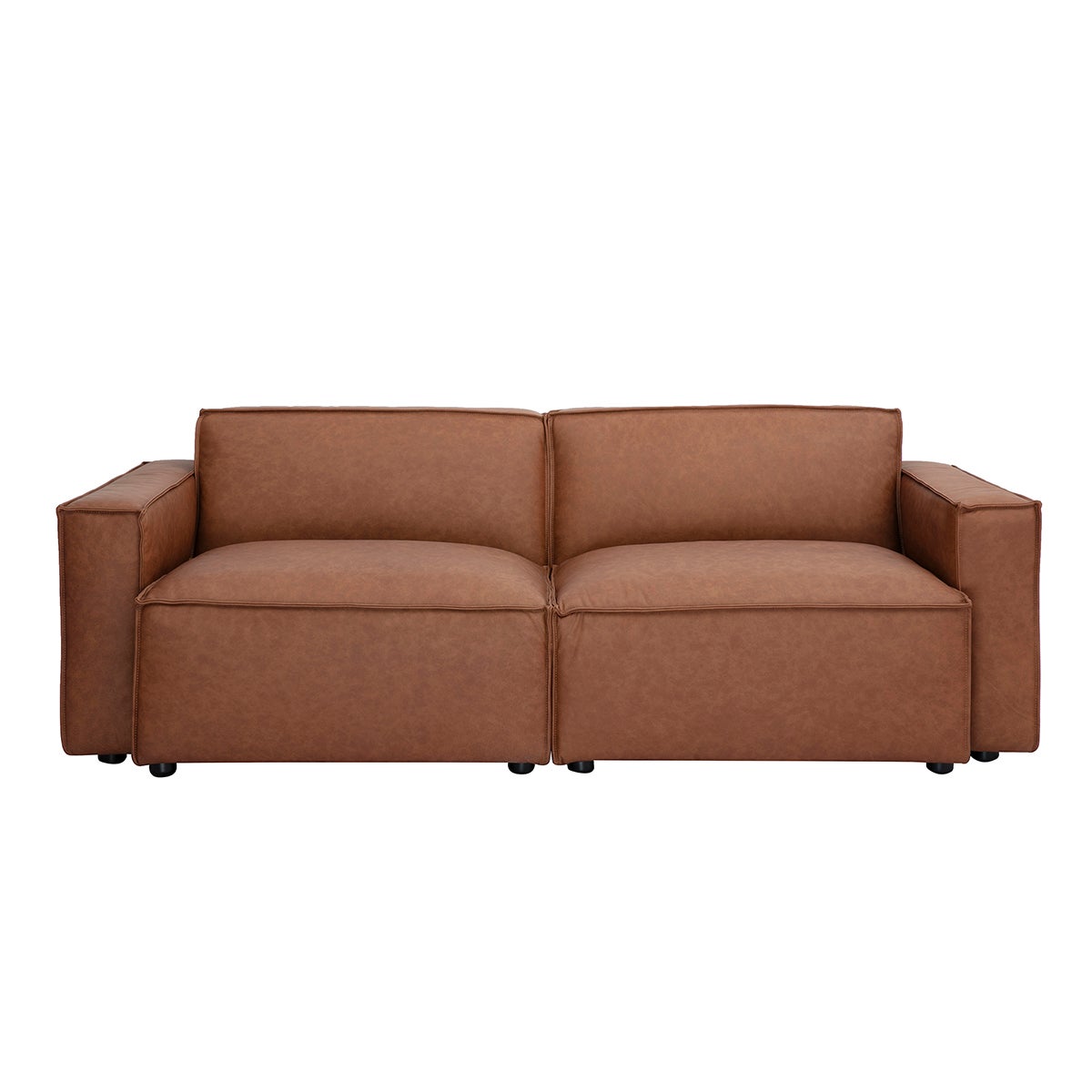 Canapé modulable vintage 3 places en cuir marron SPLIT | Leroy Merlin