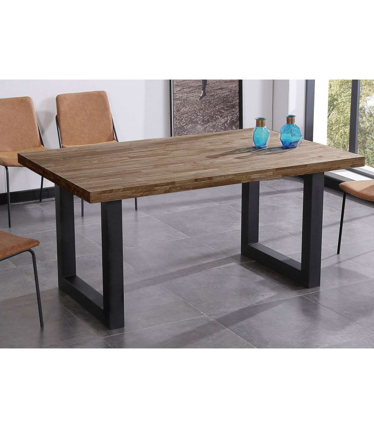 Mesa de comedor fija Loft Roble American/Negro 160 cm(ancho)100 cm ...