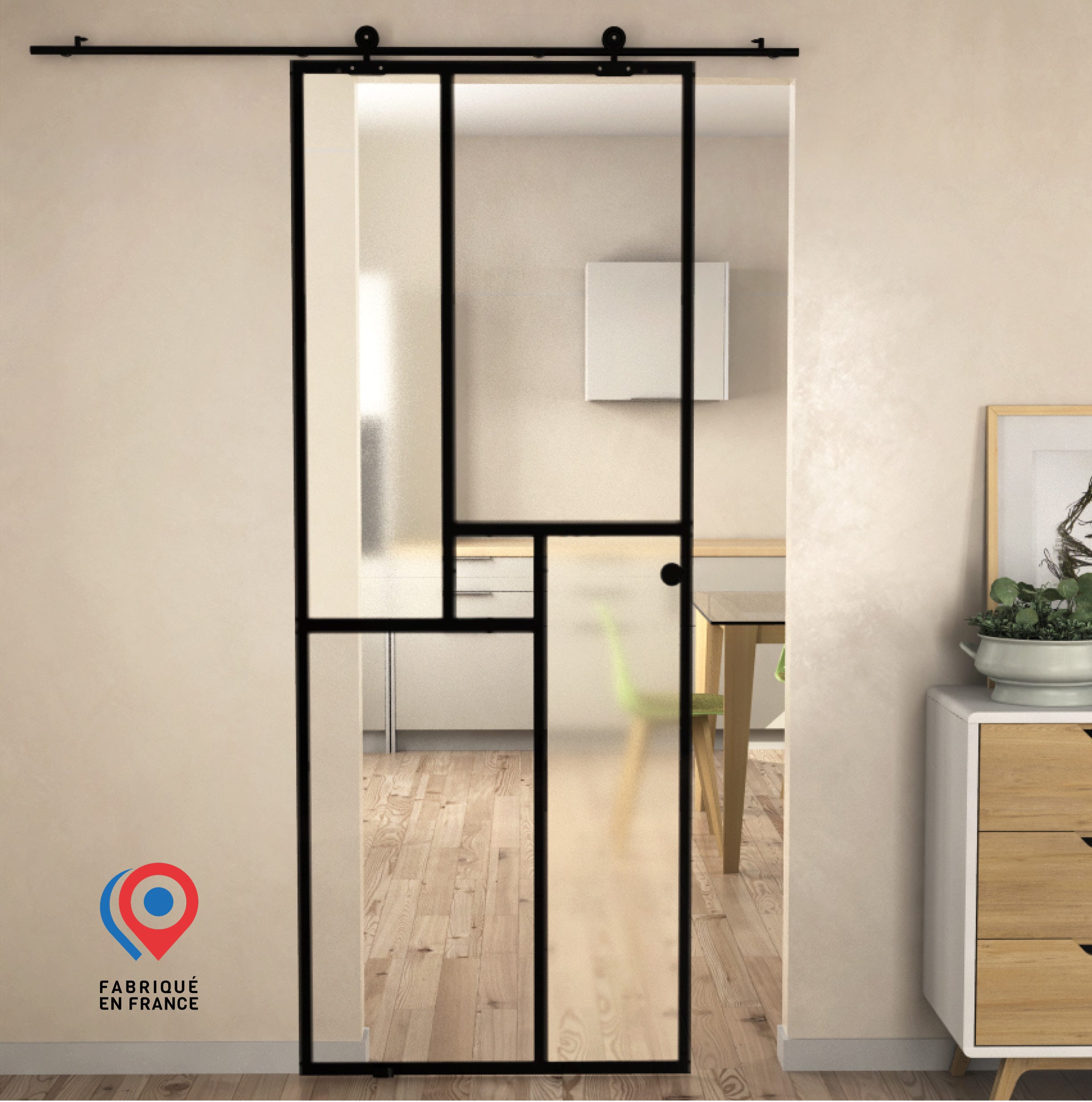 Porte coulissante en verre - MINIMO - H.204 x L.93 cm - Fabrication ... Porte coulissante en verre - MINIMO - H.204 x L.93 cm - Fabrication ...