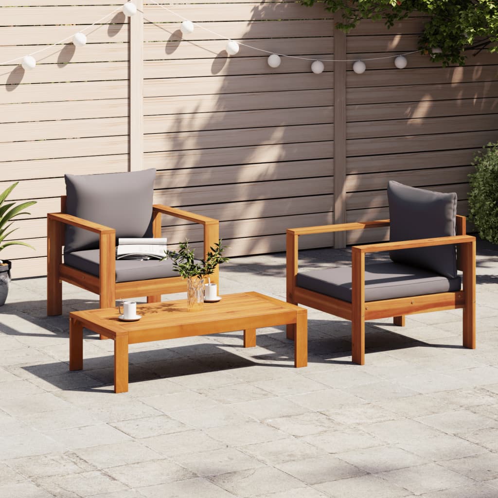 Salon de jardin avec coussins 3 pcs bois massif d'acacia vidaXL | Leroy Merlin