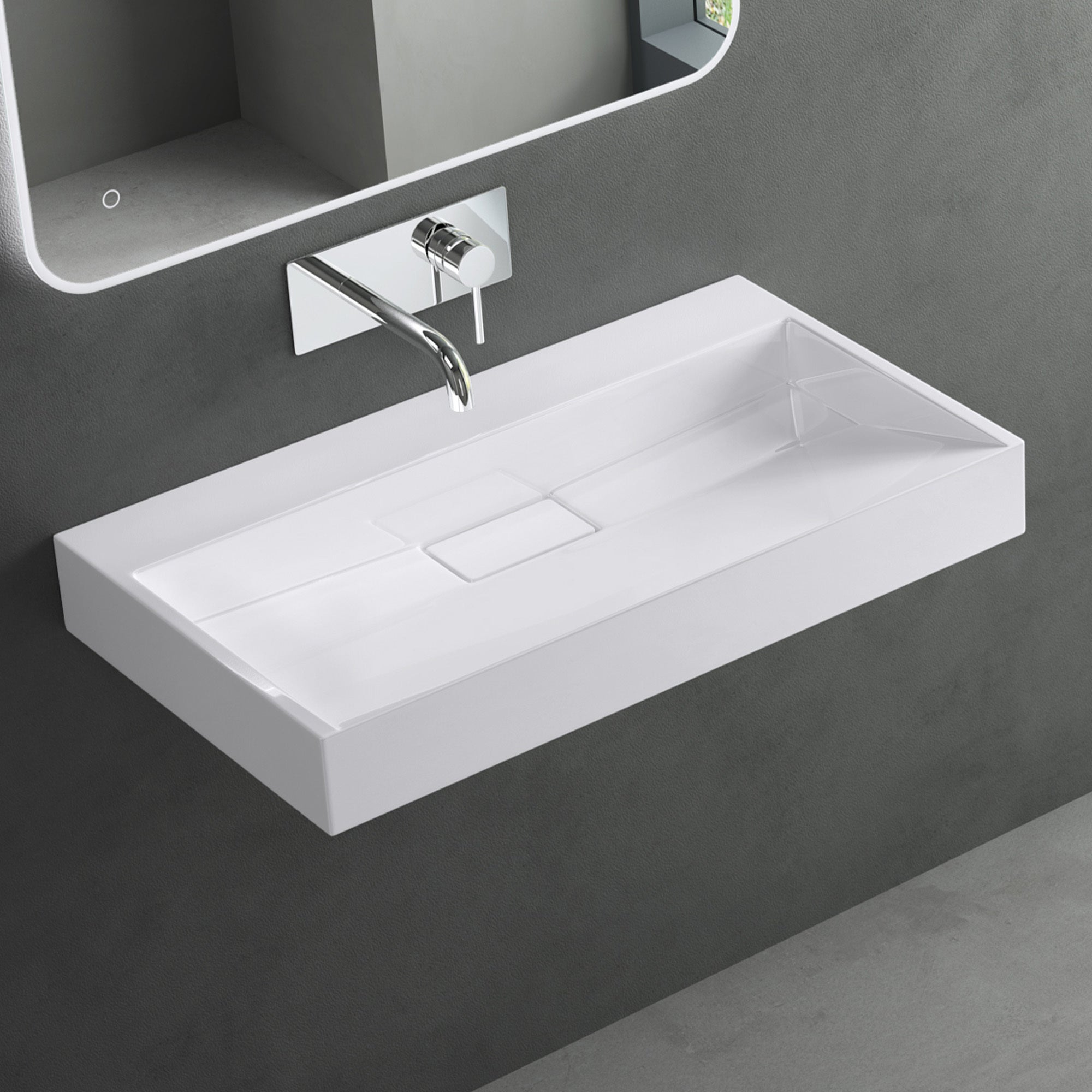Mai & Mai Lavabo Salle de Bains Vasque Suspendu Blanc 80x46x11cm Vasque ...