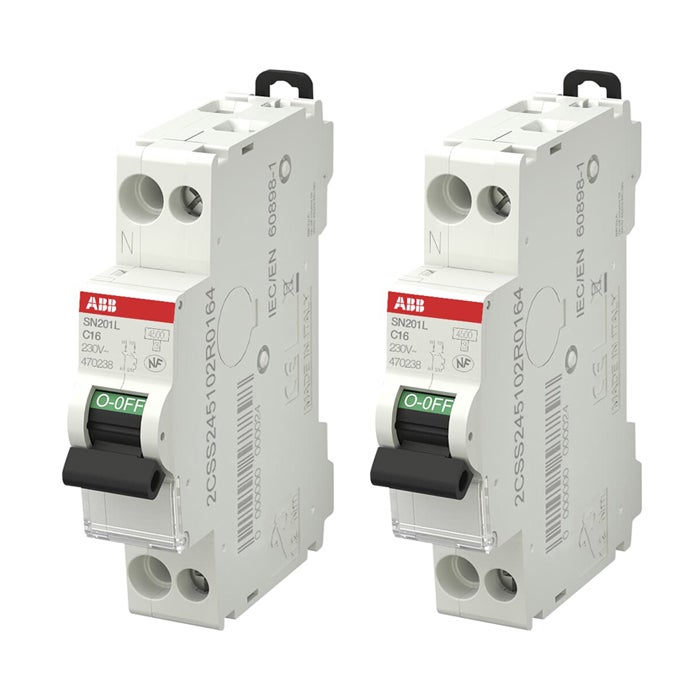 Disjoncteurs modulaires ABB, lot de 2, 16A, 4,5 kA, Ph/N, manette grise ...
