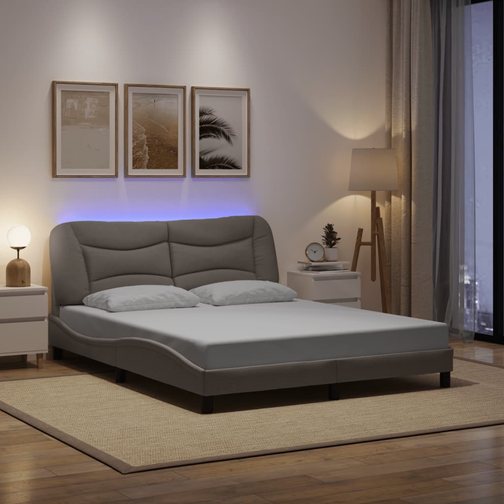 Estructura de cama con luces LED tela topo 160x200 cm | Leroy Merlin