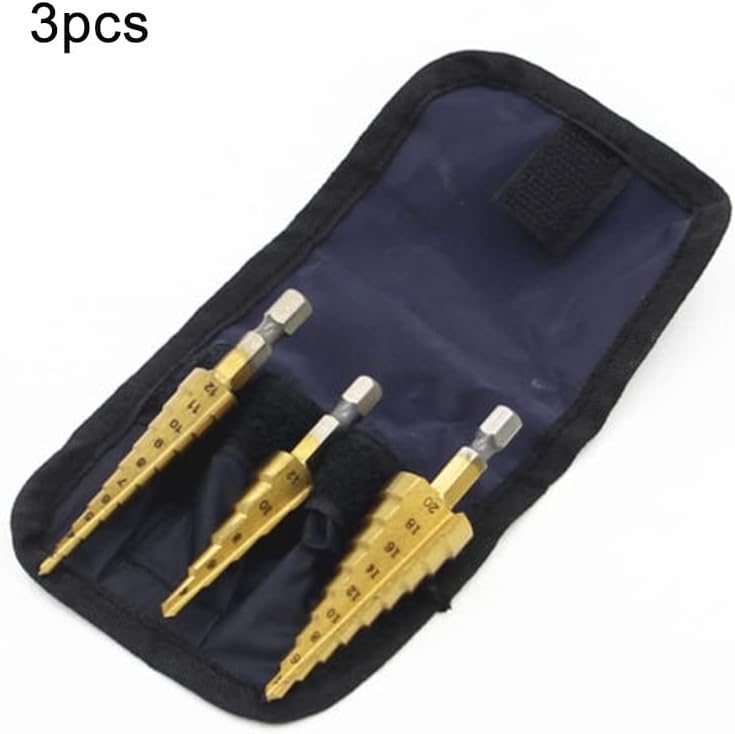 3pc HSS Step Drill Bit Set Titanium Hex Shank Multifonction Cone Hole ...