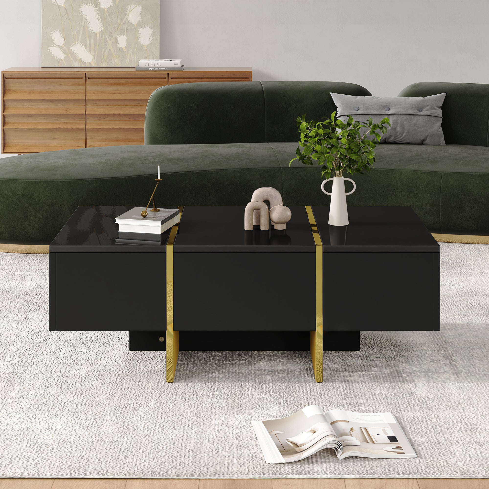 Table basse moderne 100x50x35 cm - Avec 4 tiroirs - Noir | Leroy Merlin