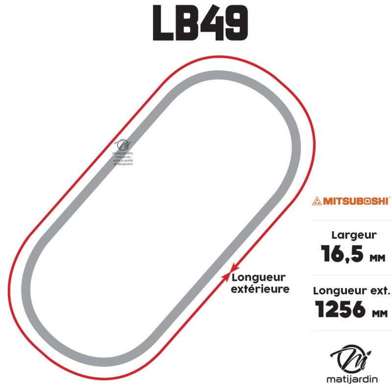 Courroie tondeuse Mitsuboshi LB49 trapézoïdale | 16,5 x 1256 mm | Leroy ...