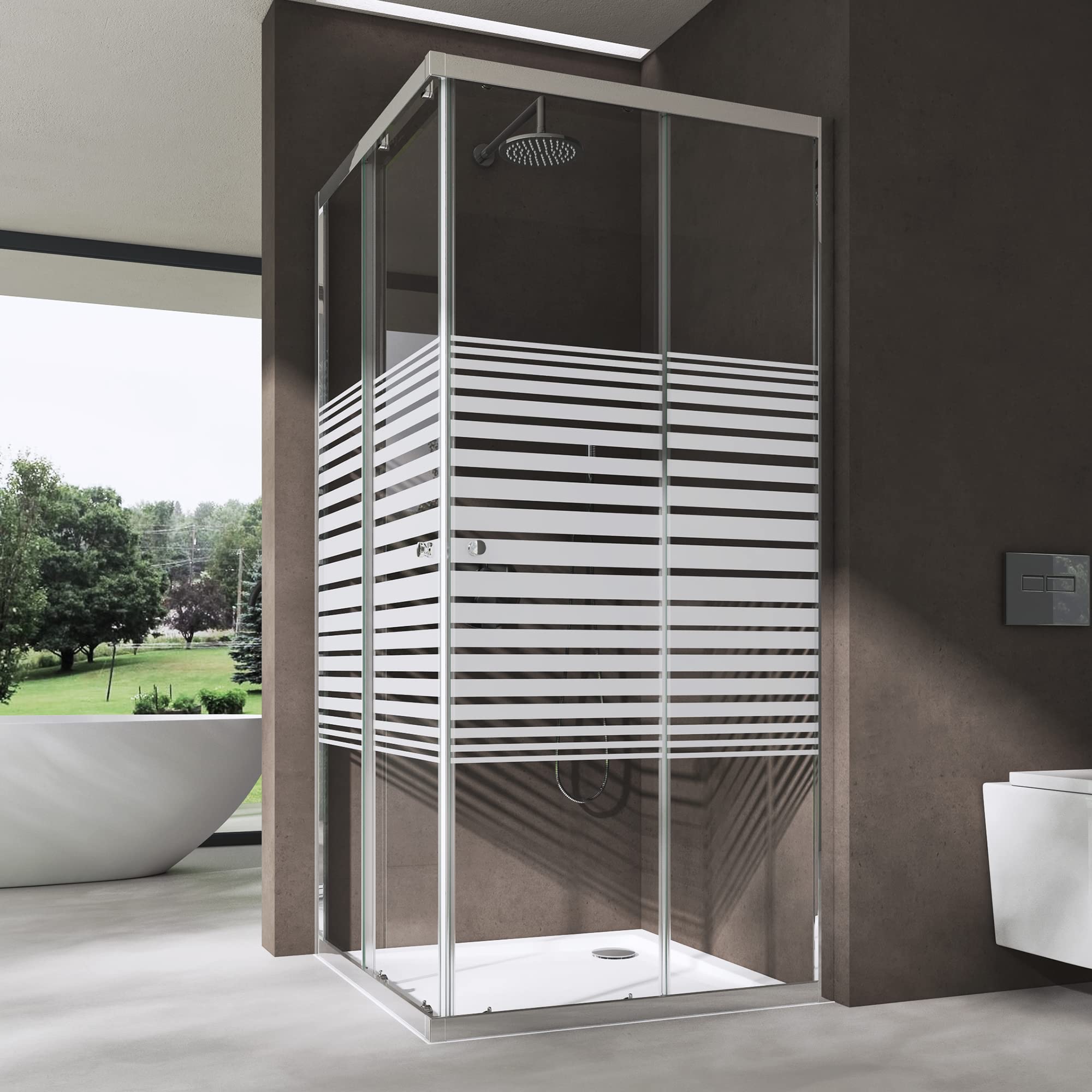 Doporro Cabine de Douche en Angle Bandes Opaques 75x80cm Paroi de ...