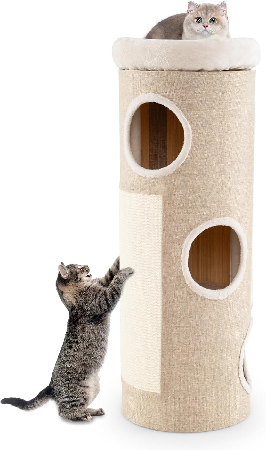 Tonneau Griffoir Chat à 4 Niveaux, Planche à Griffer en Sisal, 3 Condos ...